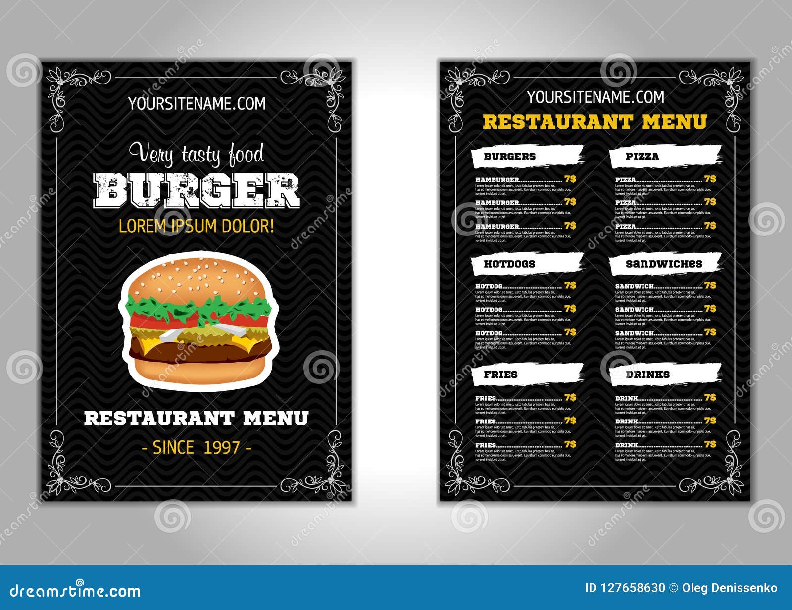 Burger Flyer Design Vector Template in A4 Size. Brochure and Layout ...