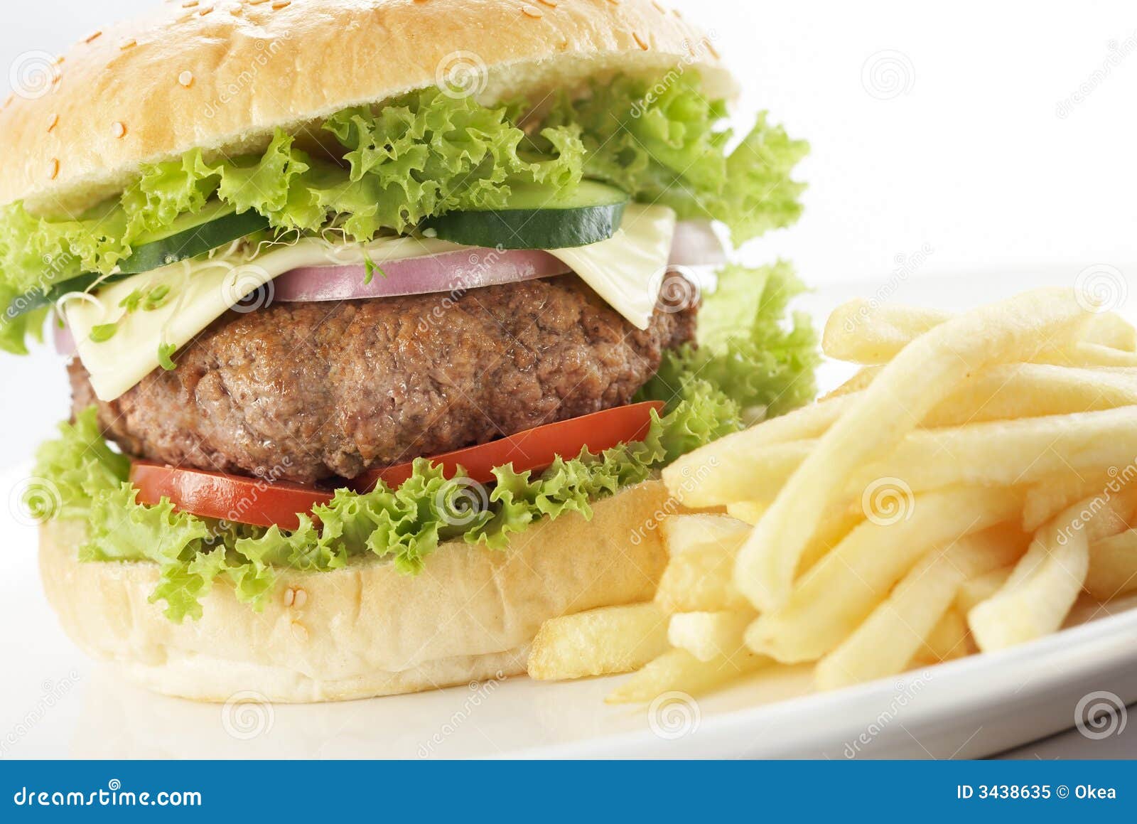 Burger with french fries stock image. Image of grilled - 3438635