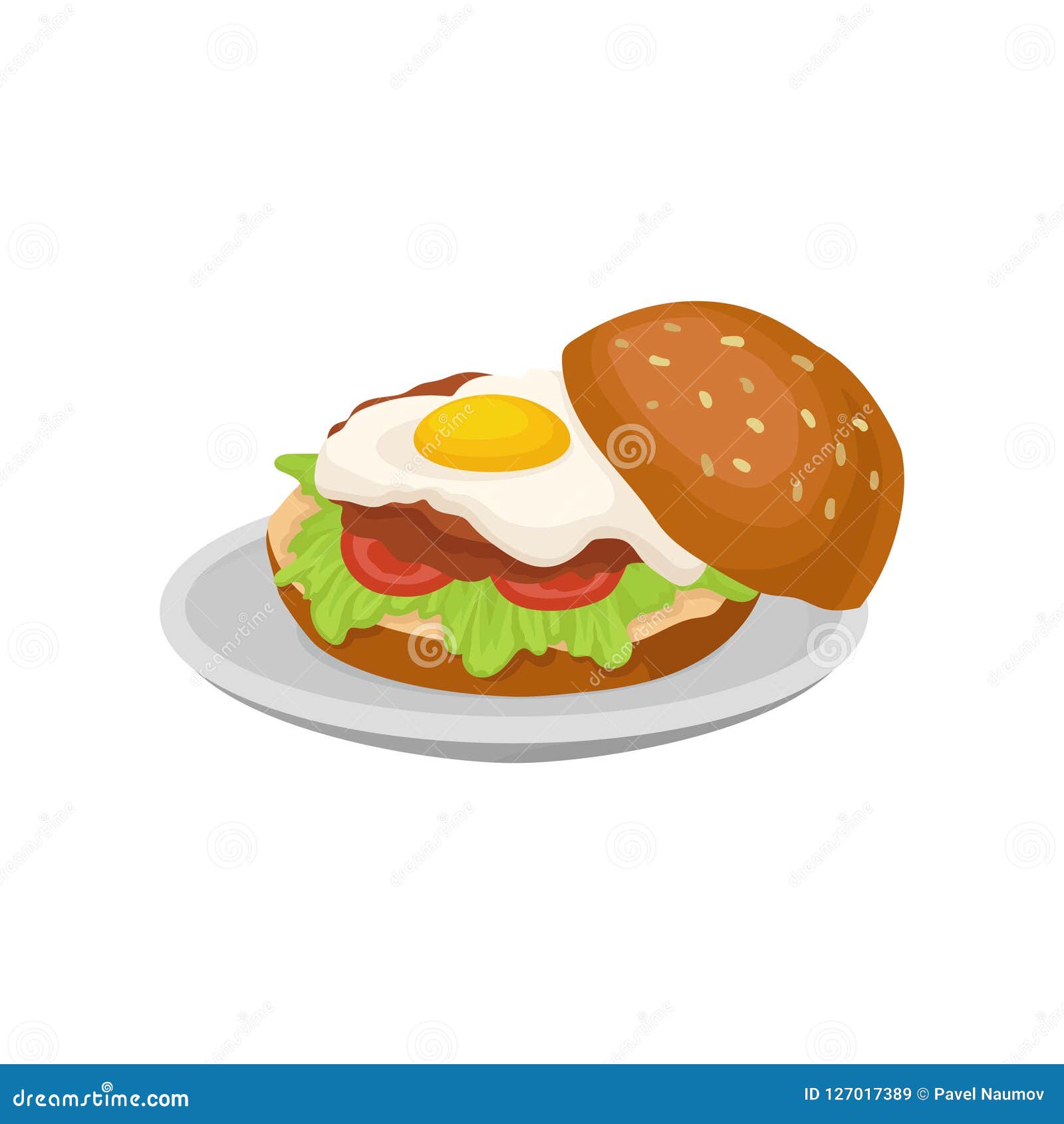 Burger with Fried Egg, Fresh Nutritious Breakfast Food, Design Element ...