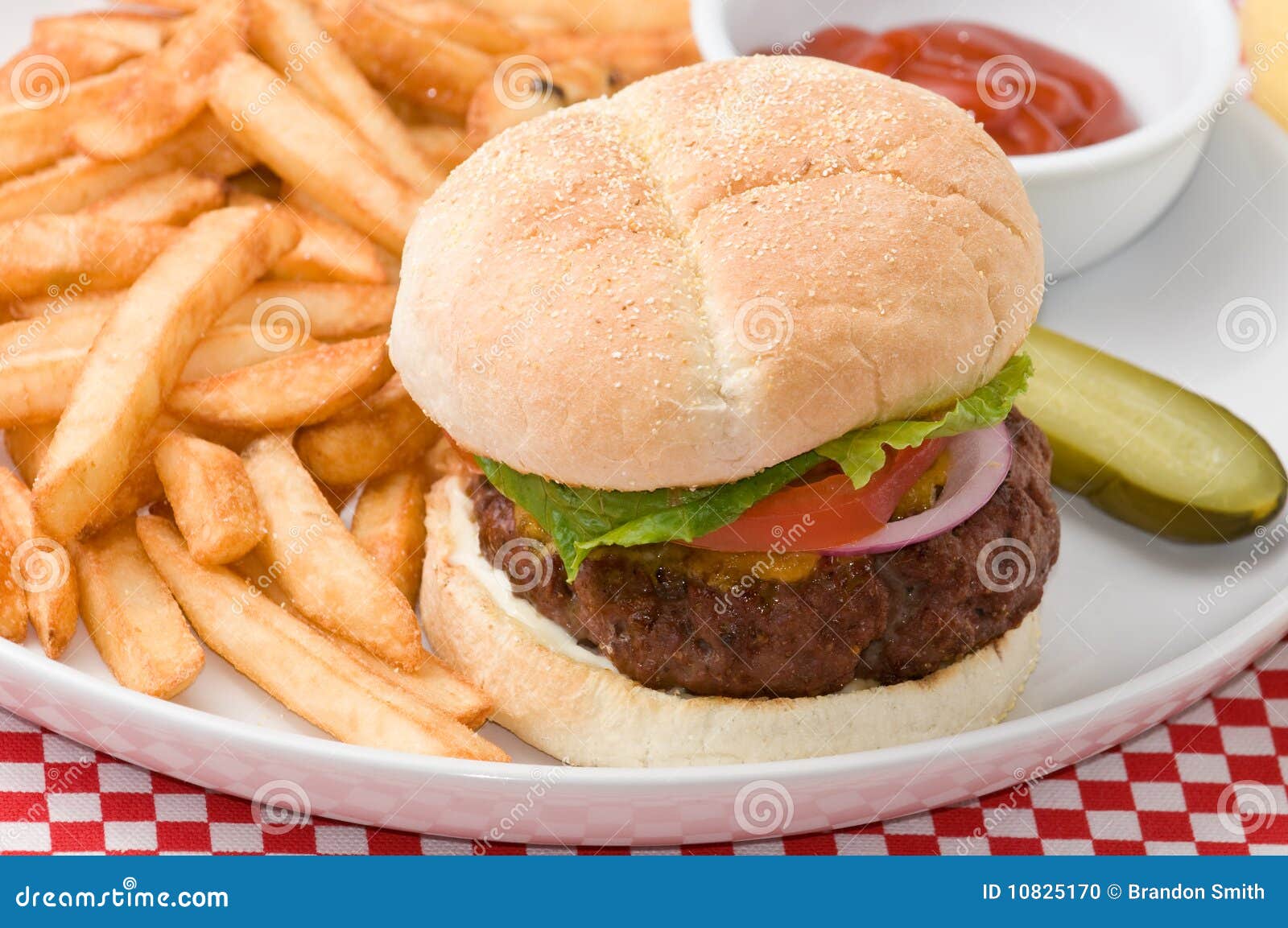 Burger and Fries stock photo. Image of pickle, onion - 10825170
