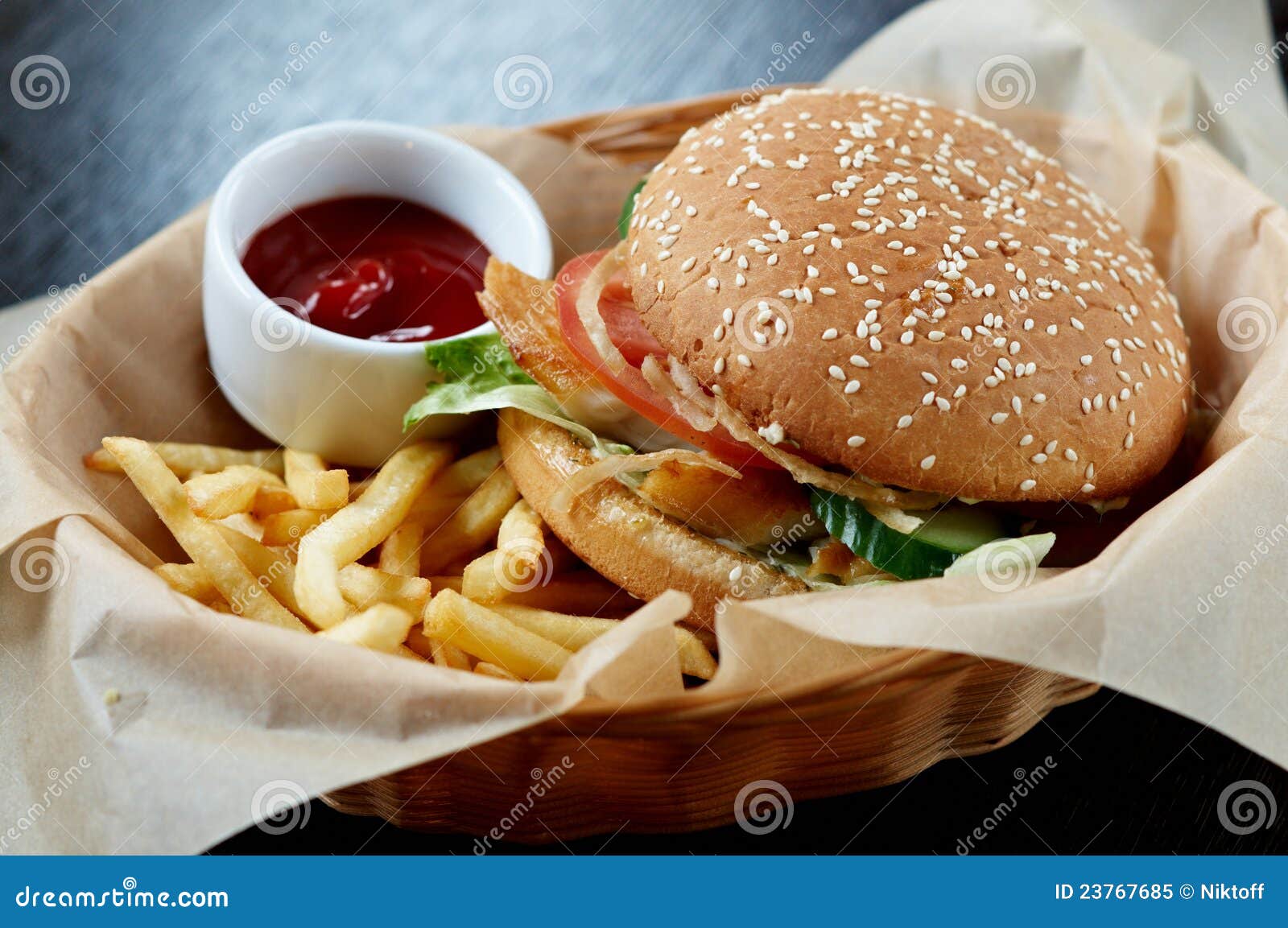 Burger with fries stock image. Image of basket, lunch - 23767685