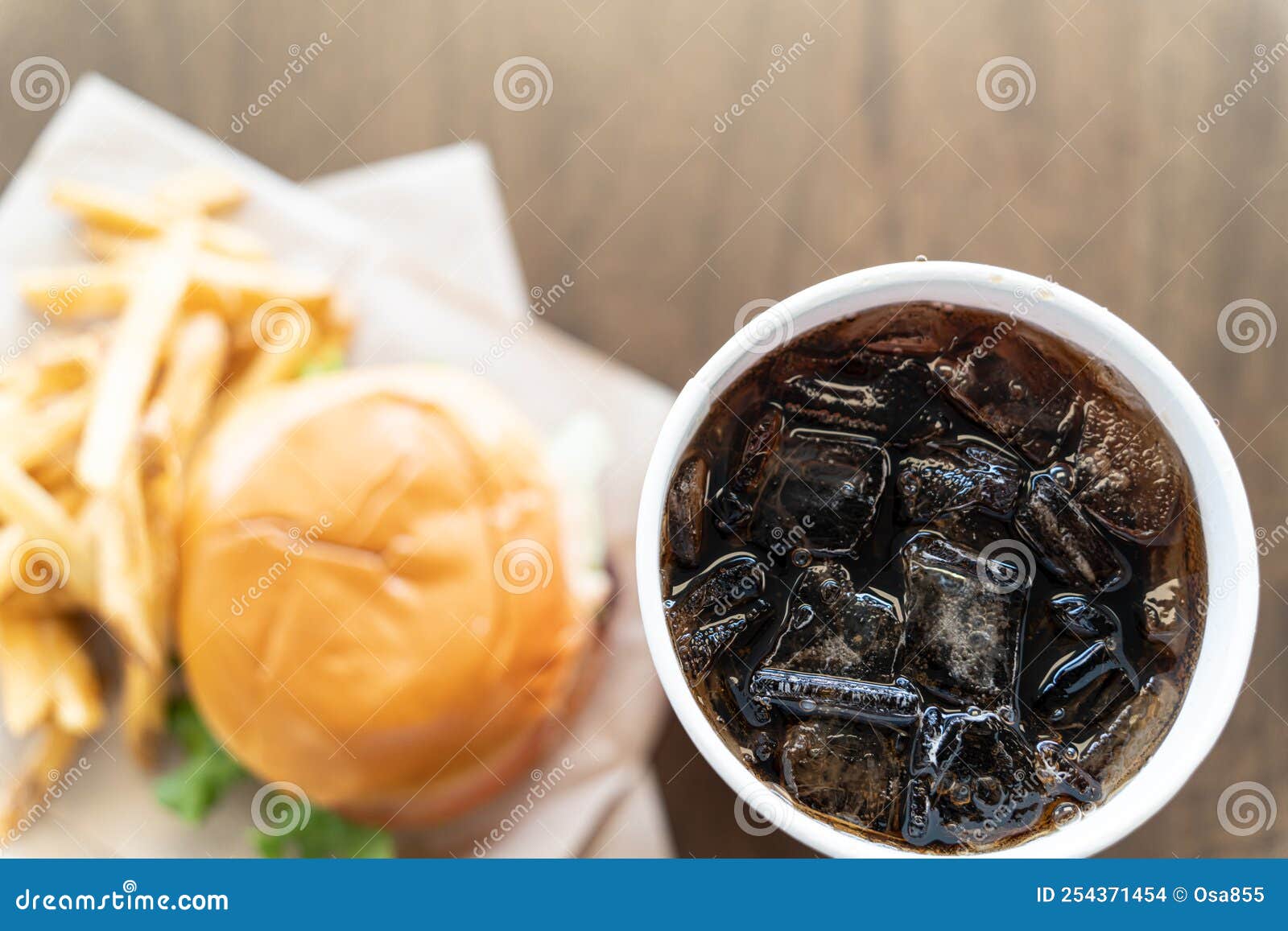 Burger and Fries Served with a Ice Cold Cola Drink Stock Photo - Image ...