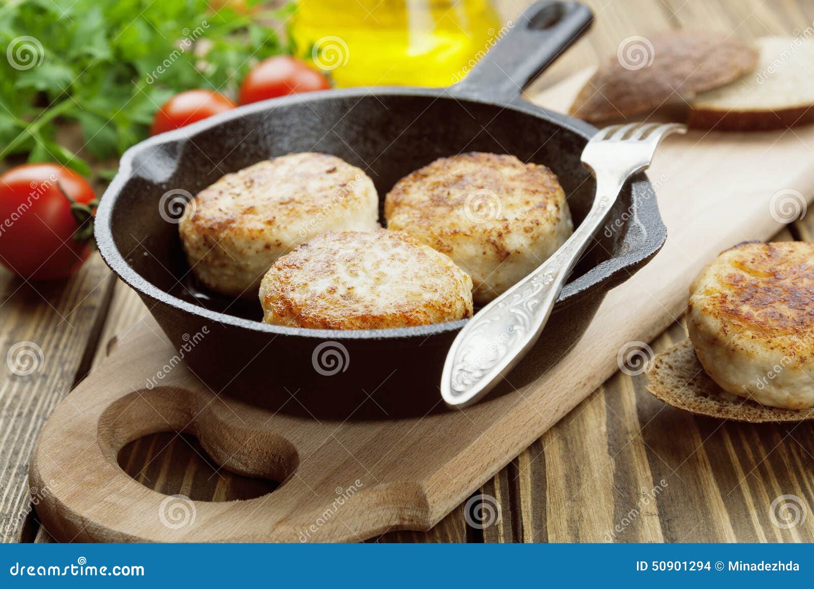 Burger in the frying pan stock photo. Image of spices - 50901294