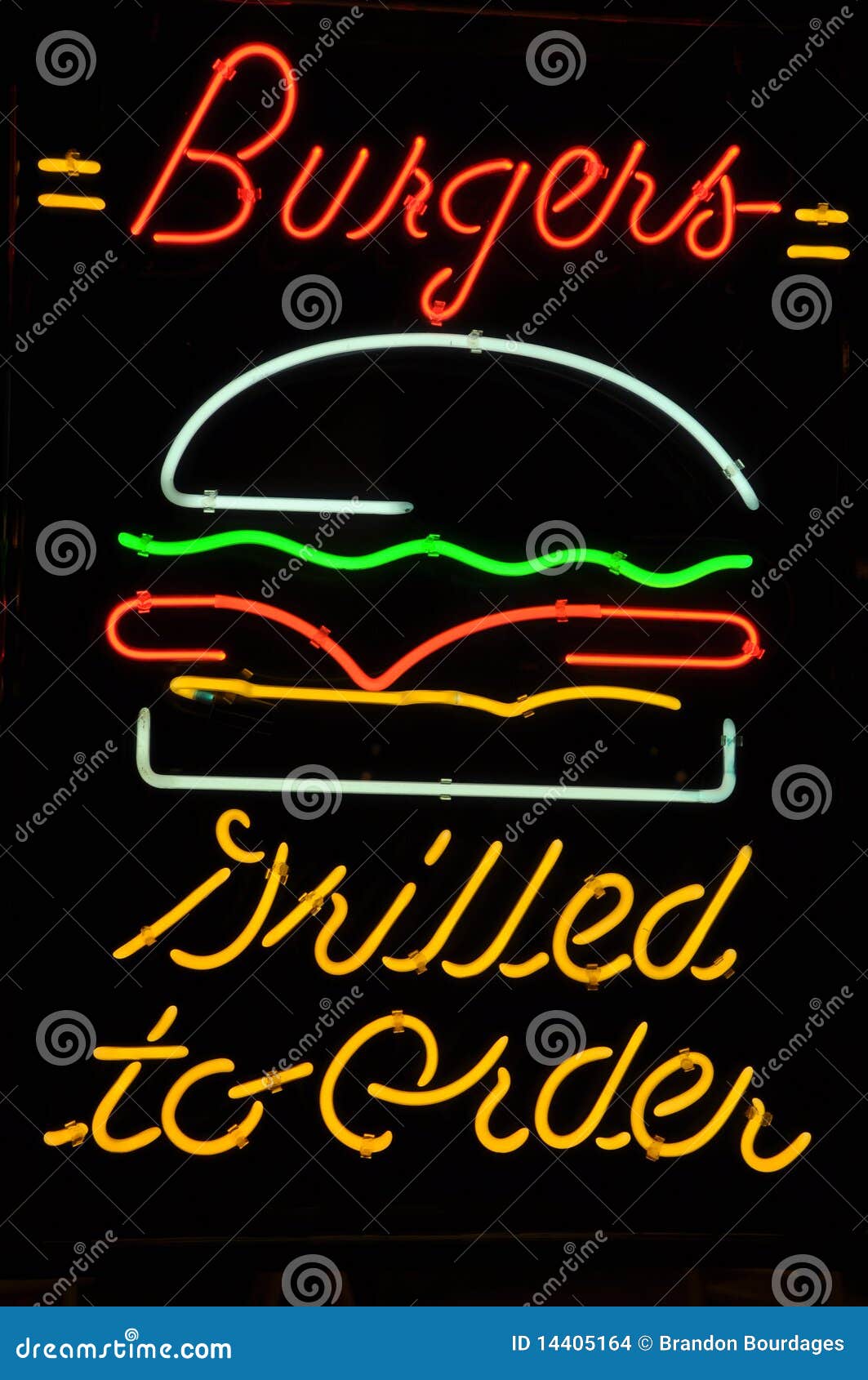 Burger Grilled To Order Neon Sign Stock Photo - Image of business ...