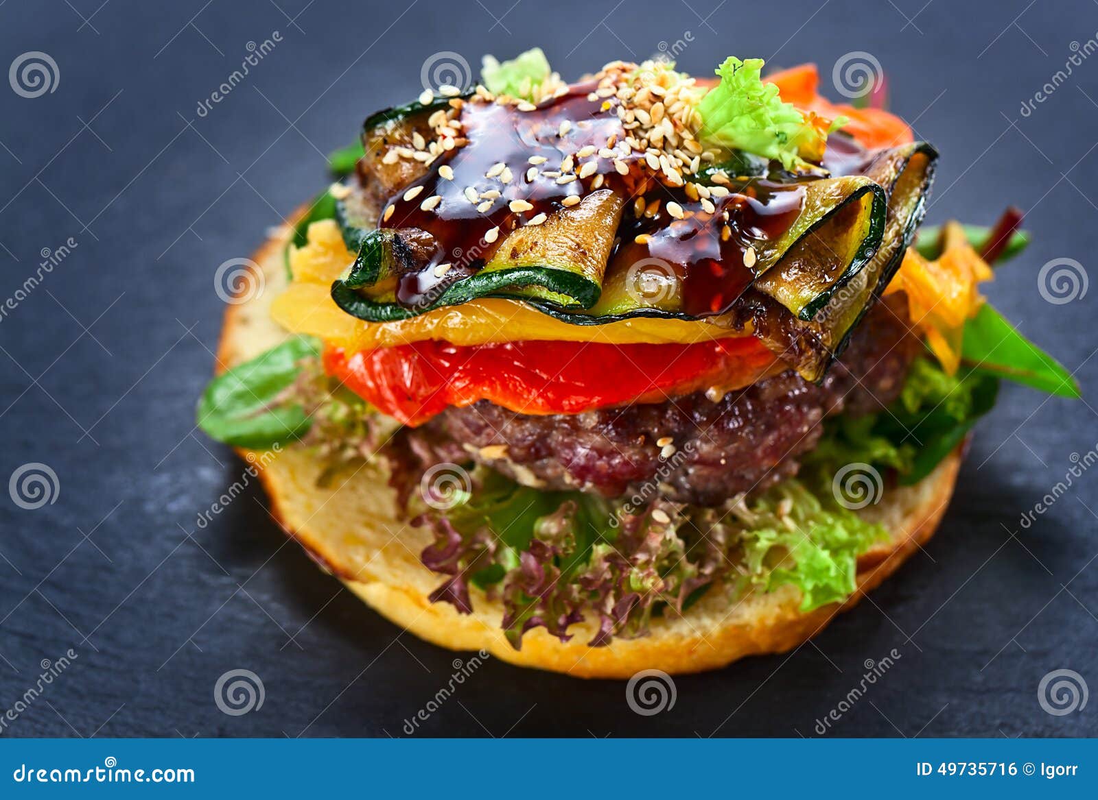 Burger with Grilled Vegetables Stock Photo - Image of gourmet, closeup ...