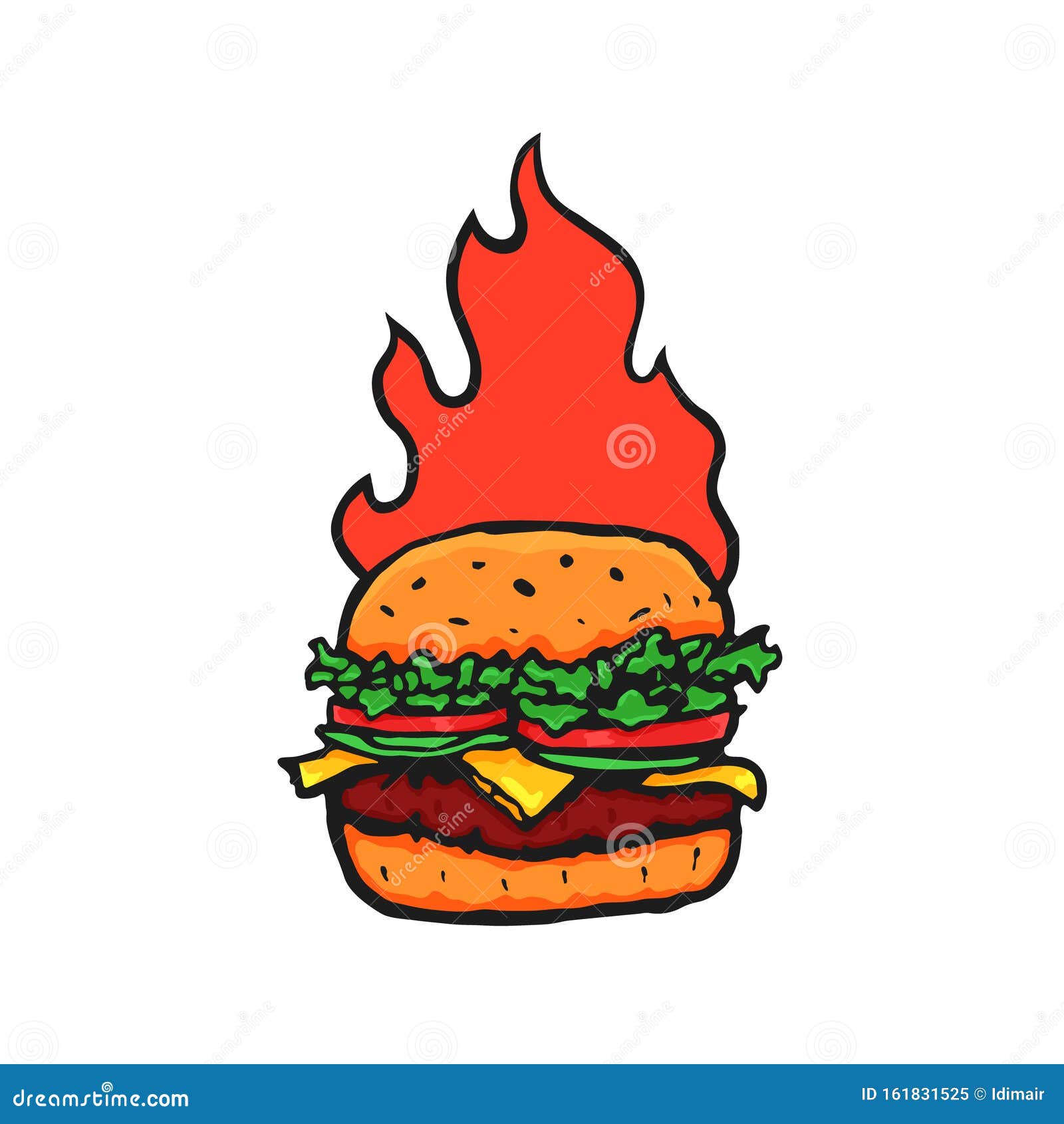 Burger Hand Drawn with Fire Flame. Vector Stock Vector - Illustration ... Burger Hand Drawn with Fire Flame. Vector Stock Vector - Illustration ...