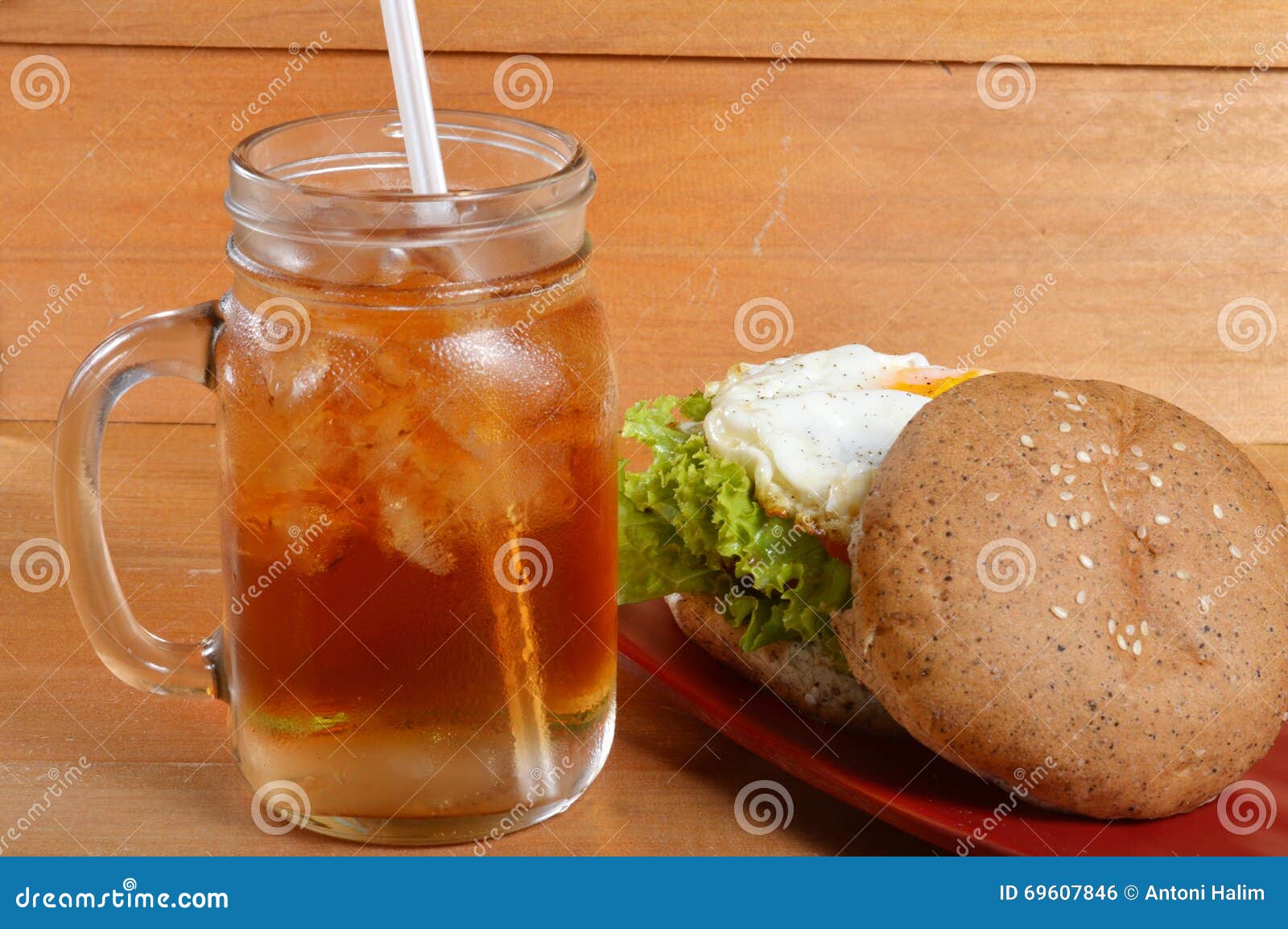 Burger and iced tea stock photo. Image of burger, citrus - 69607846