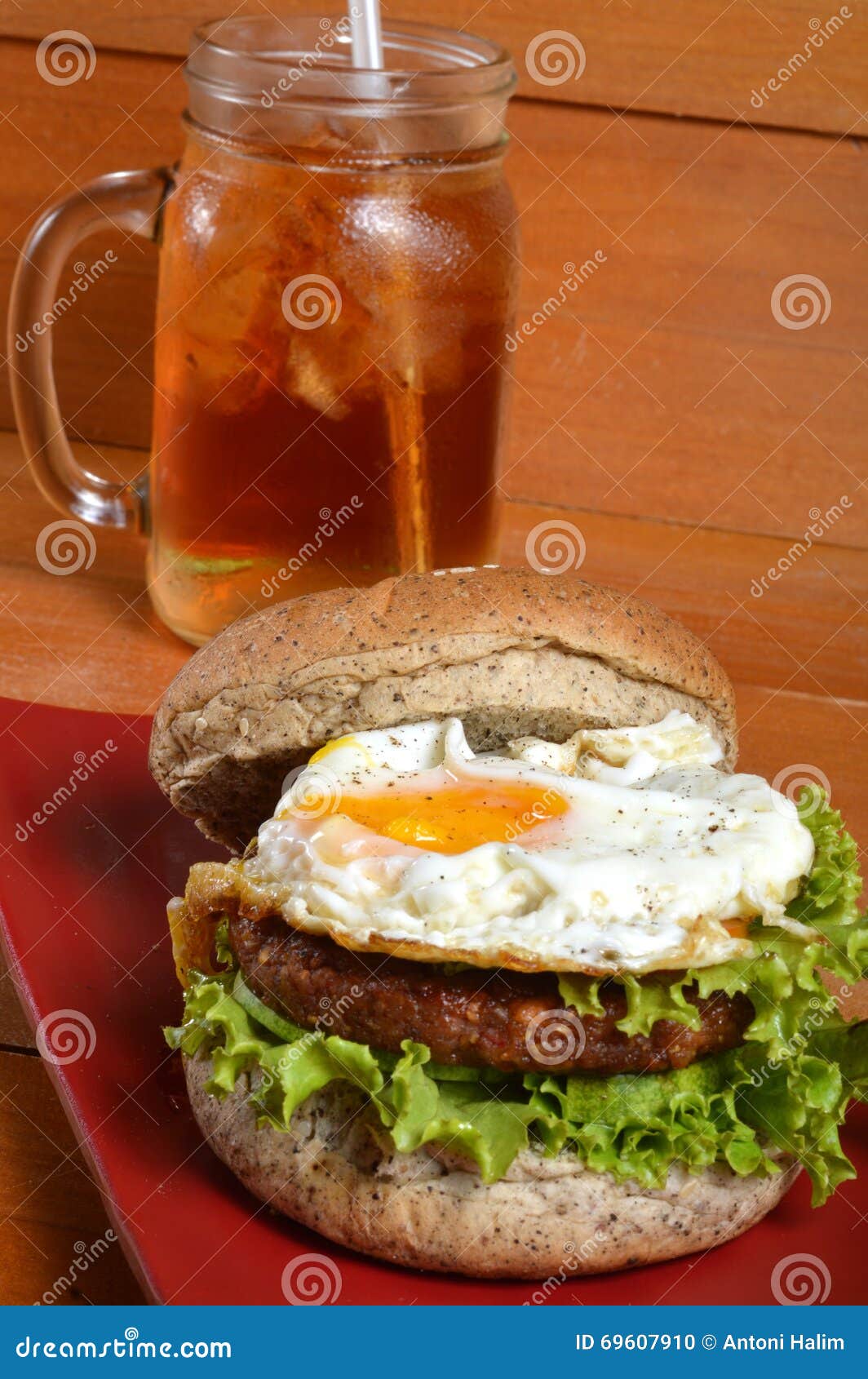 Burger and iced tea stock photo. Image of drink, american - 69607910