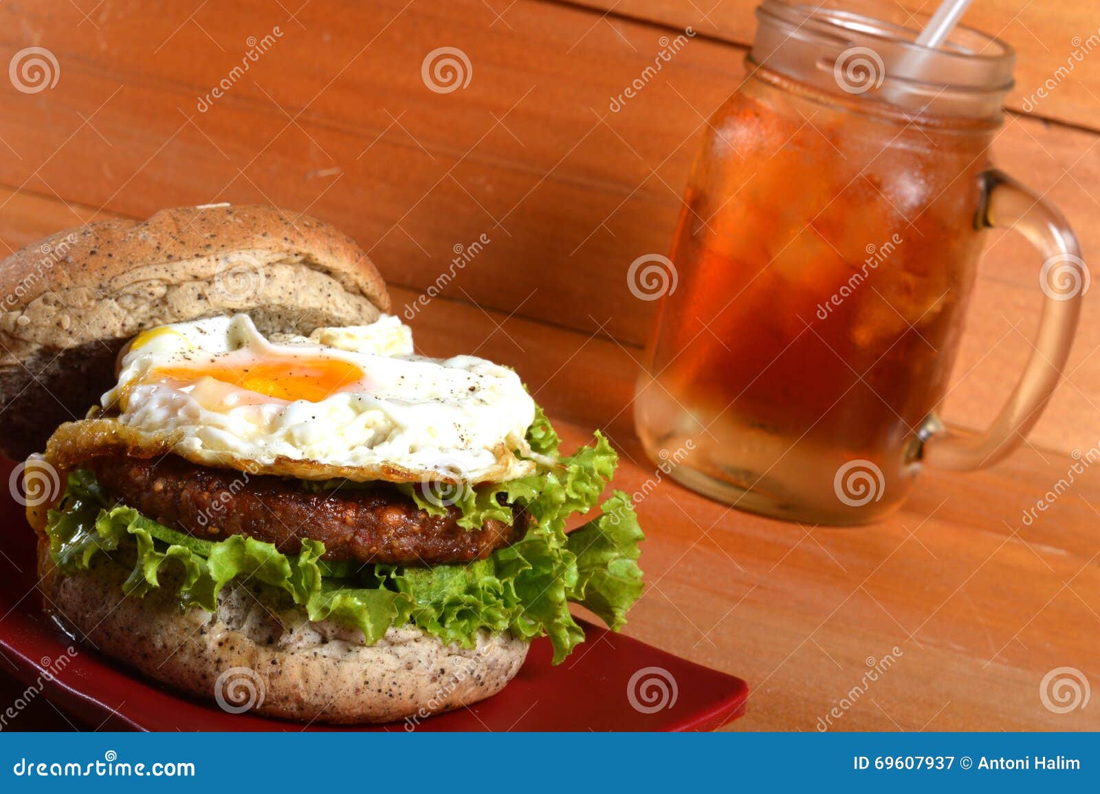 Burger and iced tea stock image. Image of fast, cheese - 69607937