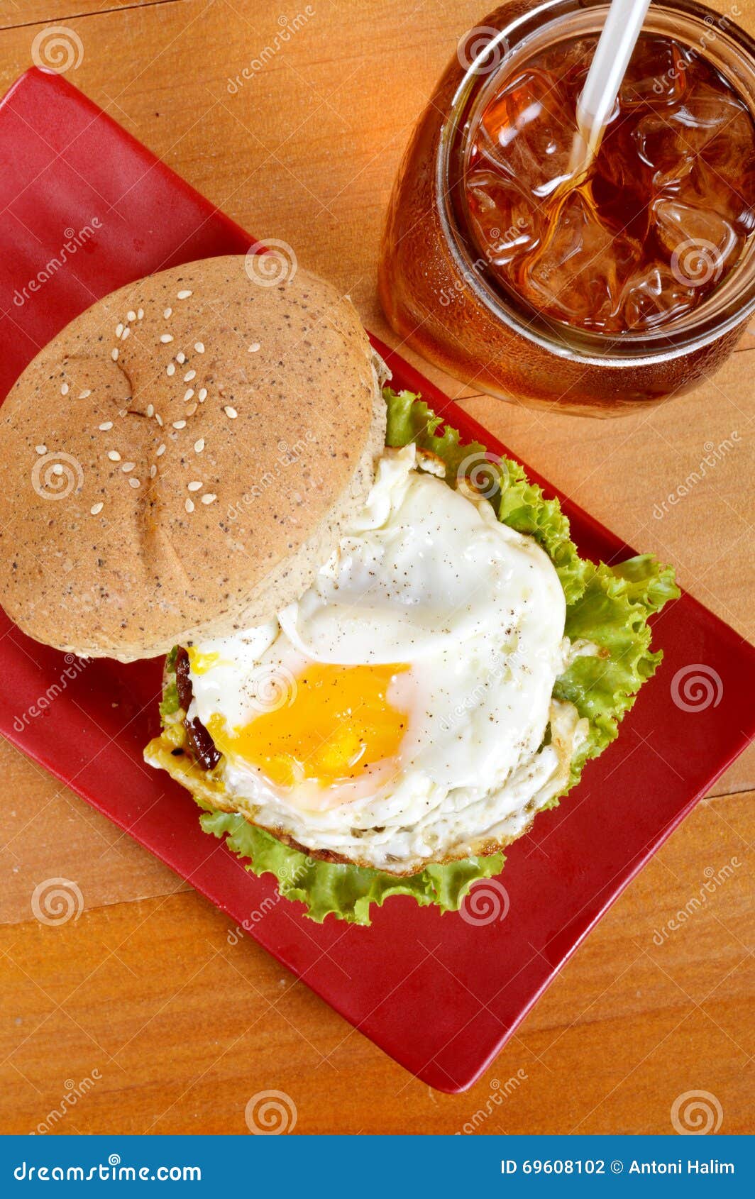 Burger and iced tea stock photo. Image of gourmet, brown - 69608102