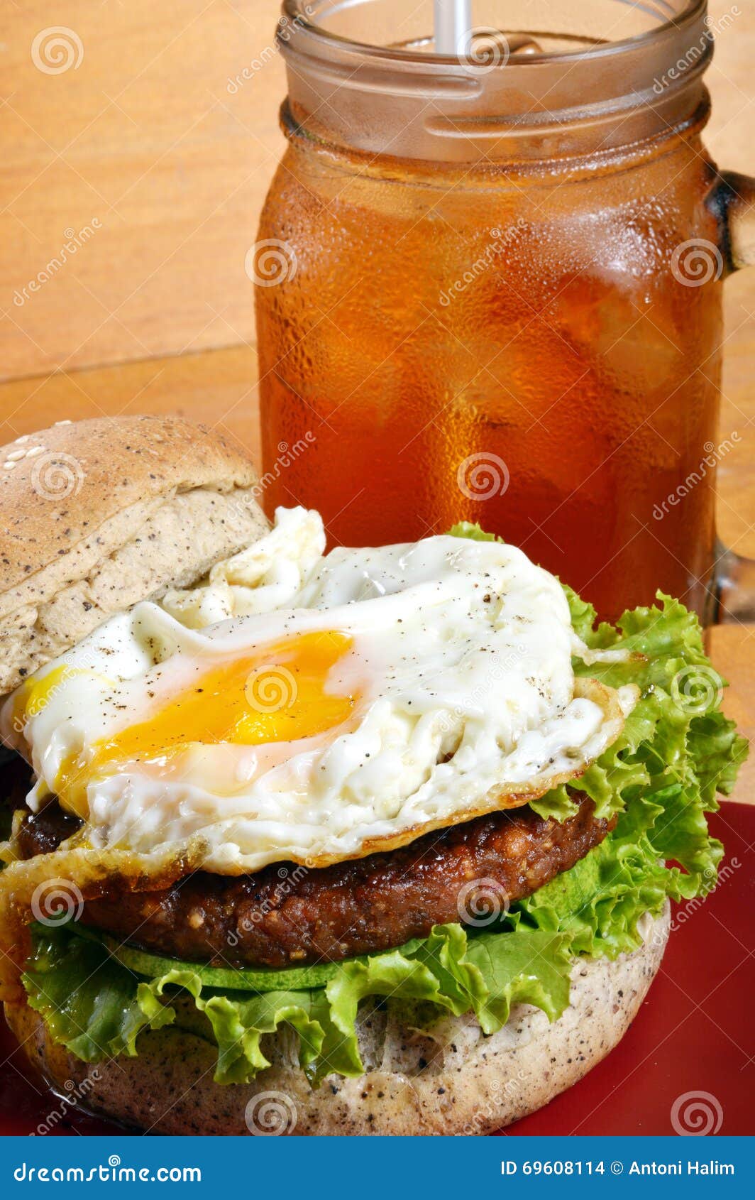 Burger and iced tea stock photo. Image of brown, burger - 69608114