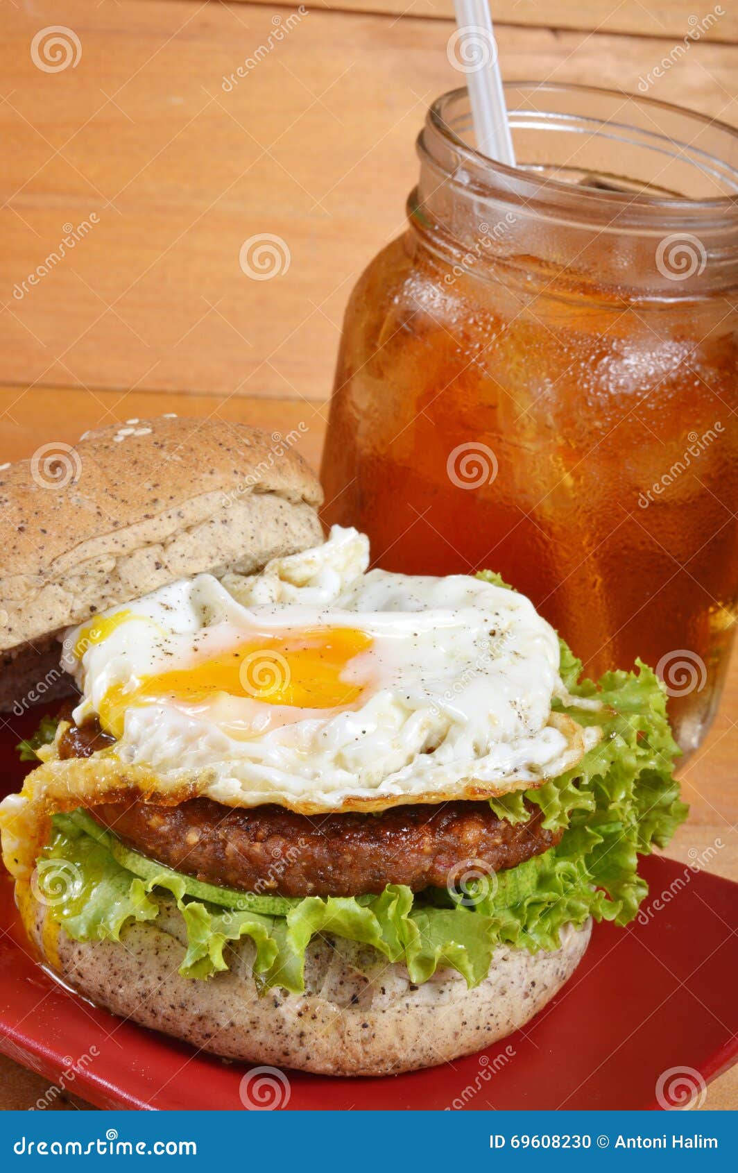Burger and iced tea stock photo. Image of burger, meat - 69608230