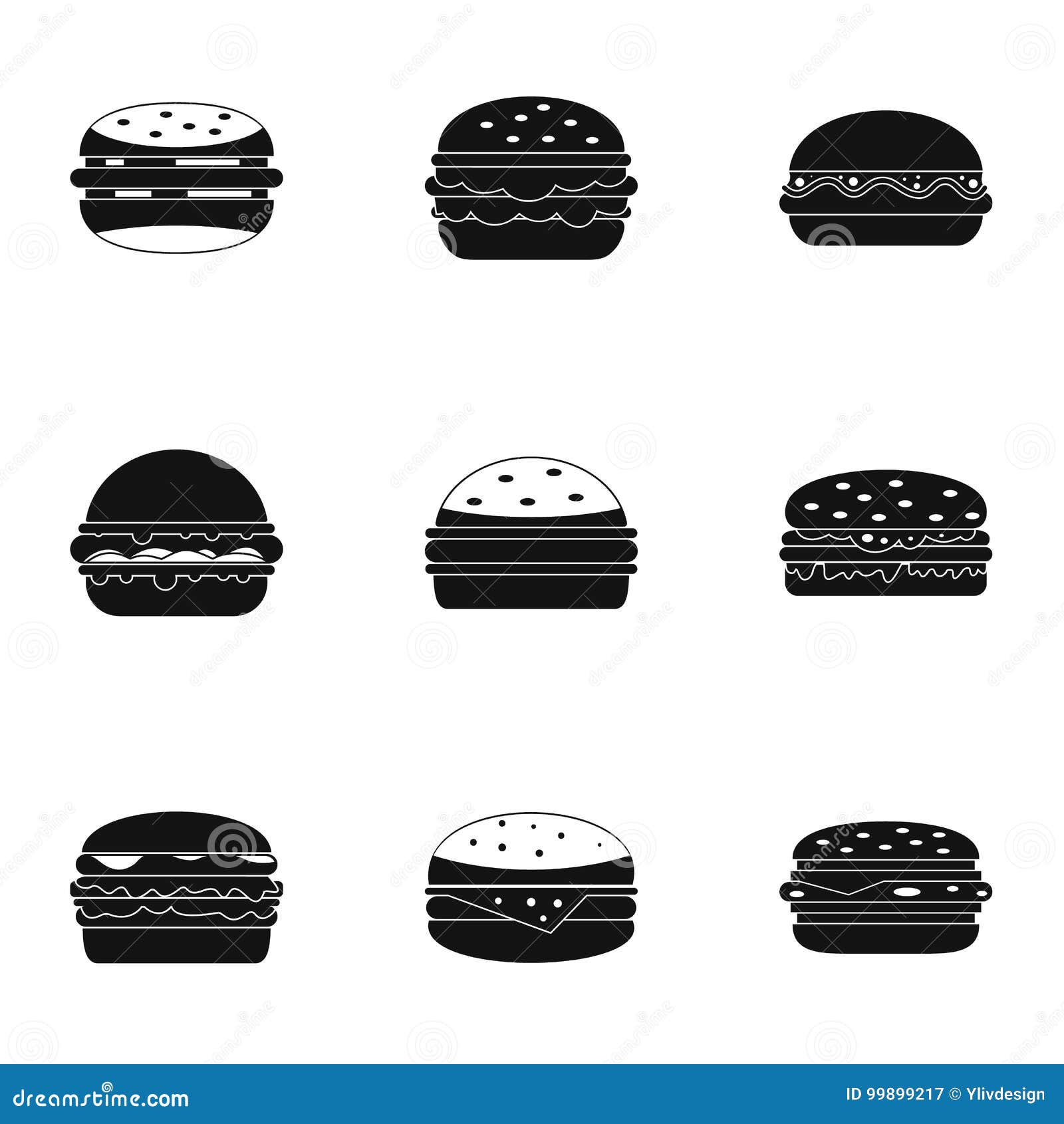 Burger Icon Set, Simple Style Stock Vector - Illustration of nutrition ...