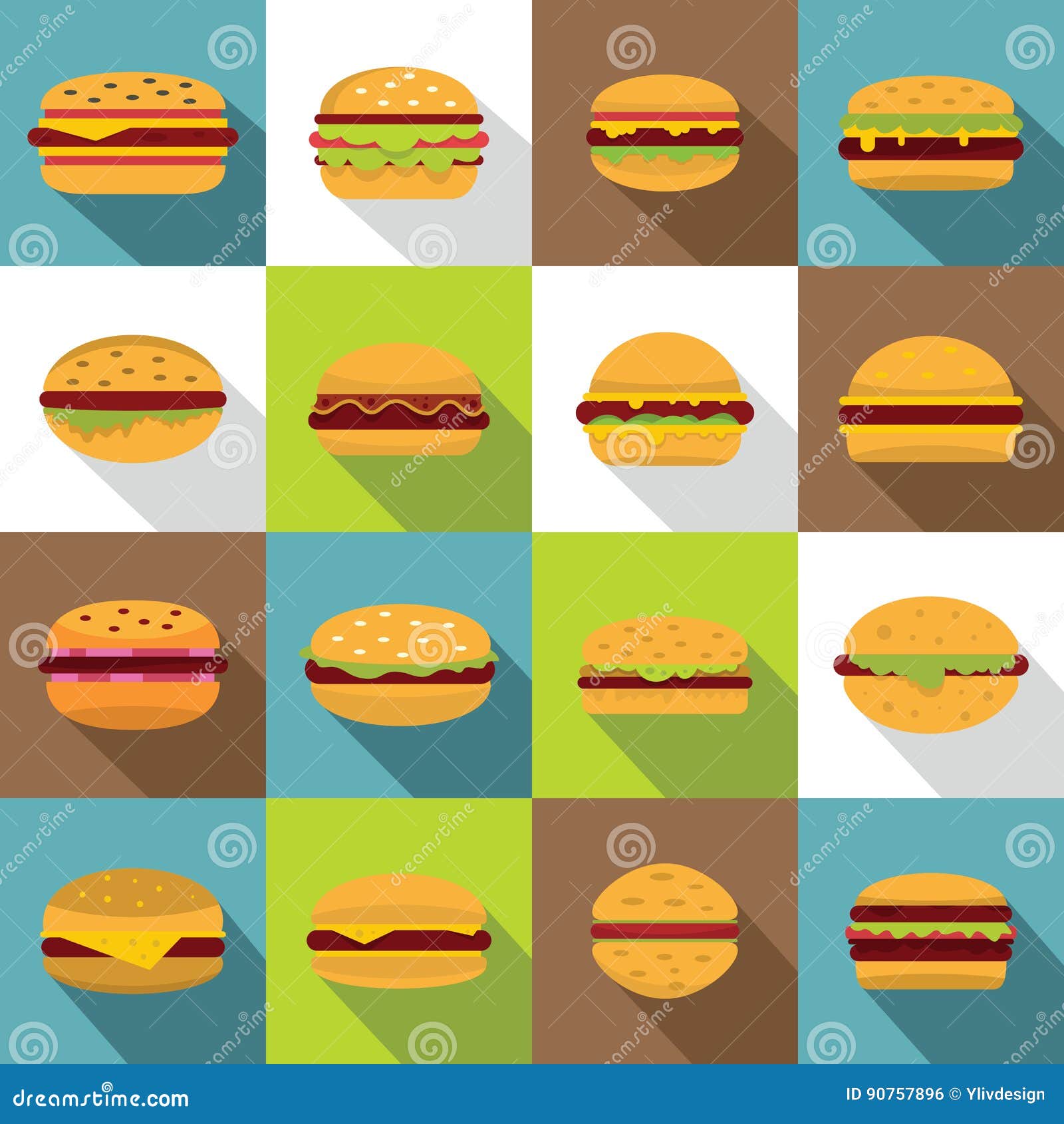 Burger Icons Set, Flat Style Stock Vector - Illustration of element ...