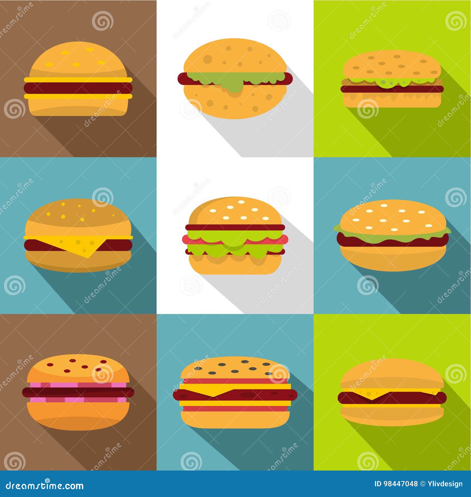 Burger Icons Set, Flat Style Stock Vector - Illustration of food ...