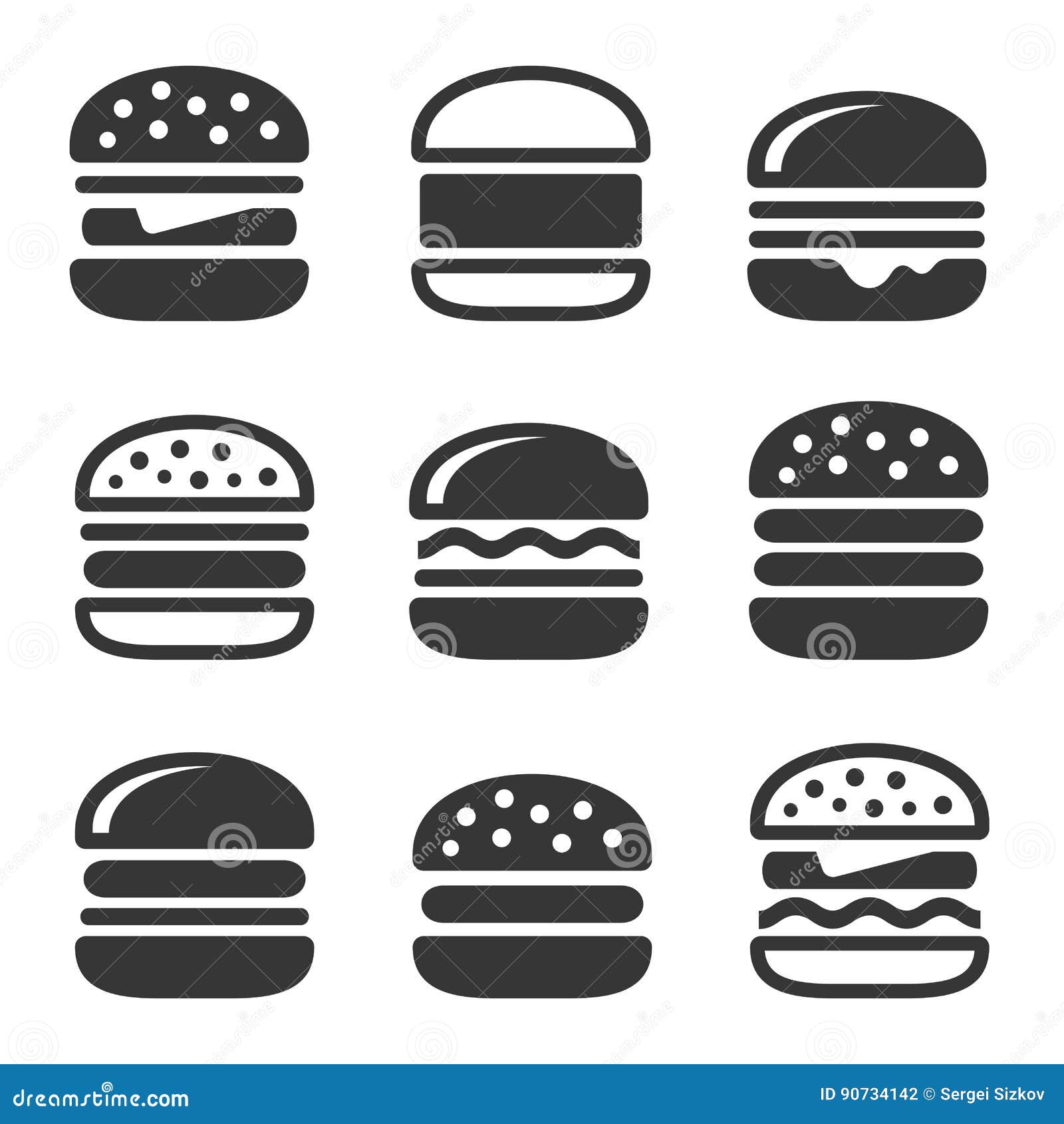 Burger Icons Set stock vector. Illustration of abstract - 90734142