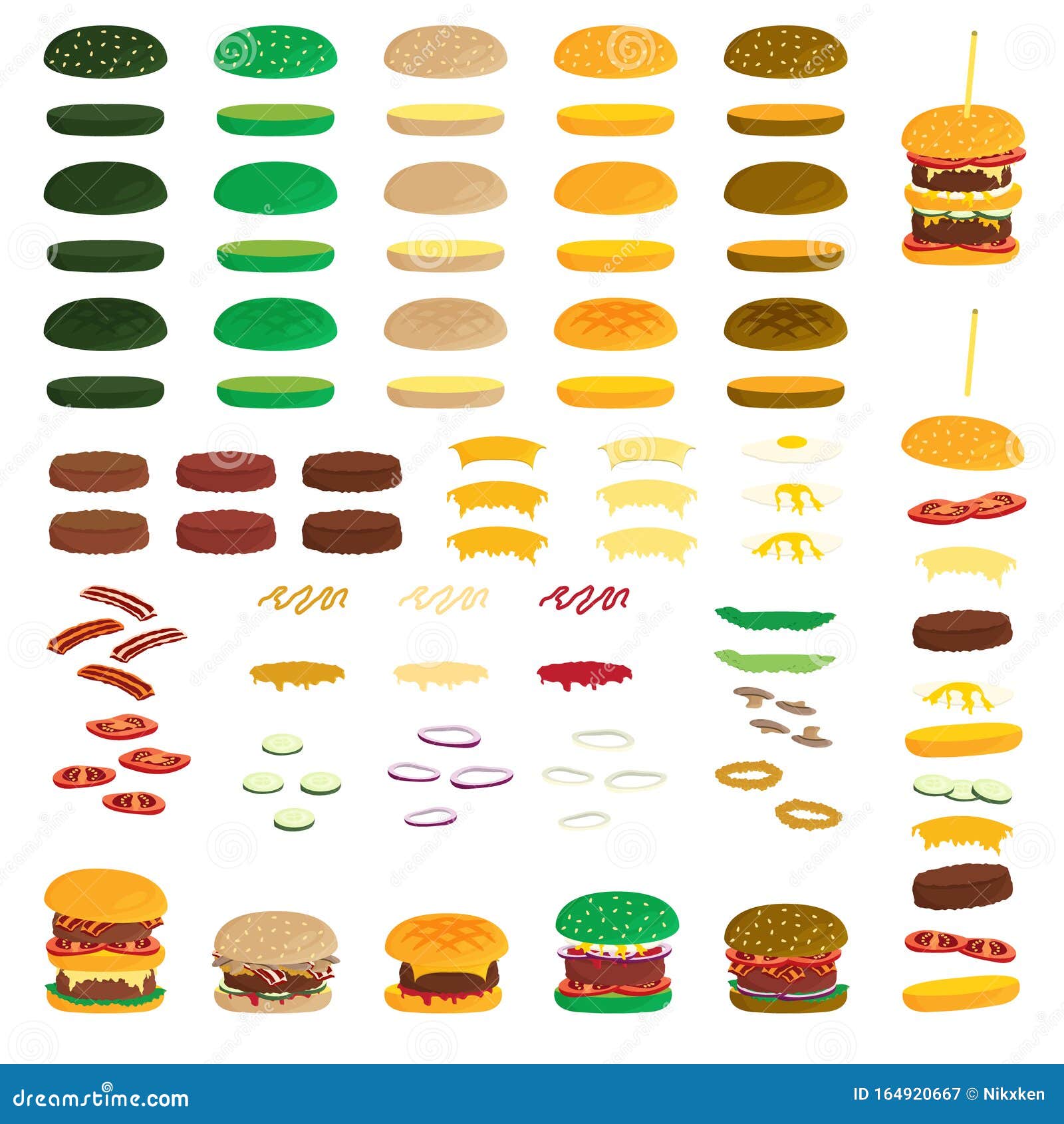 Burger Ingredients Creation Set. Vector Stock Vector - Illustration of ...