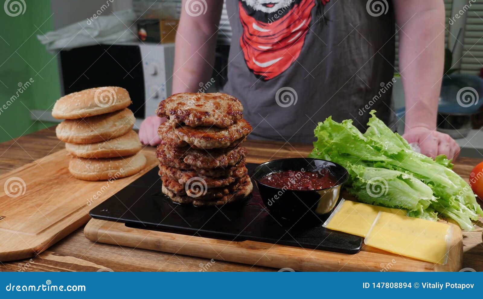 Burger Ingredients on Cutting Board Stock Photo - Image of closeup ...
