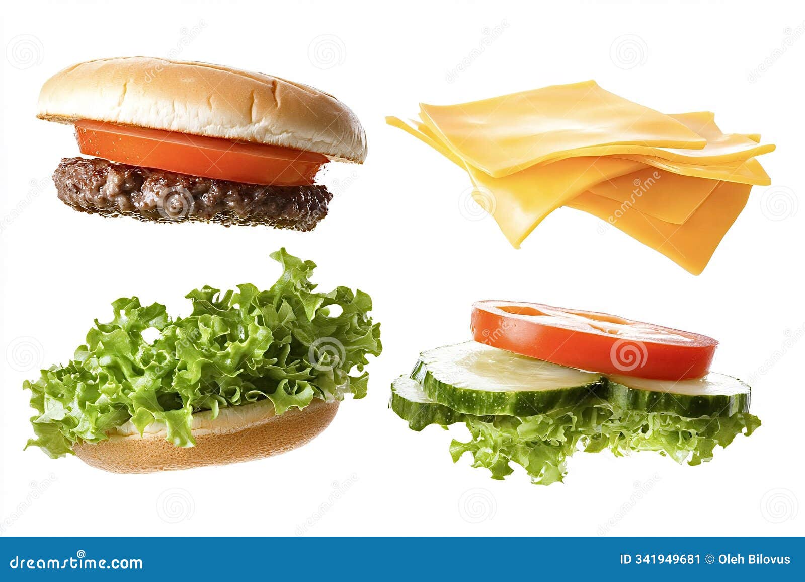 Burger Ingredients Floating, Exploded View of Cheeseburger Stock Image ...