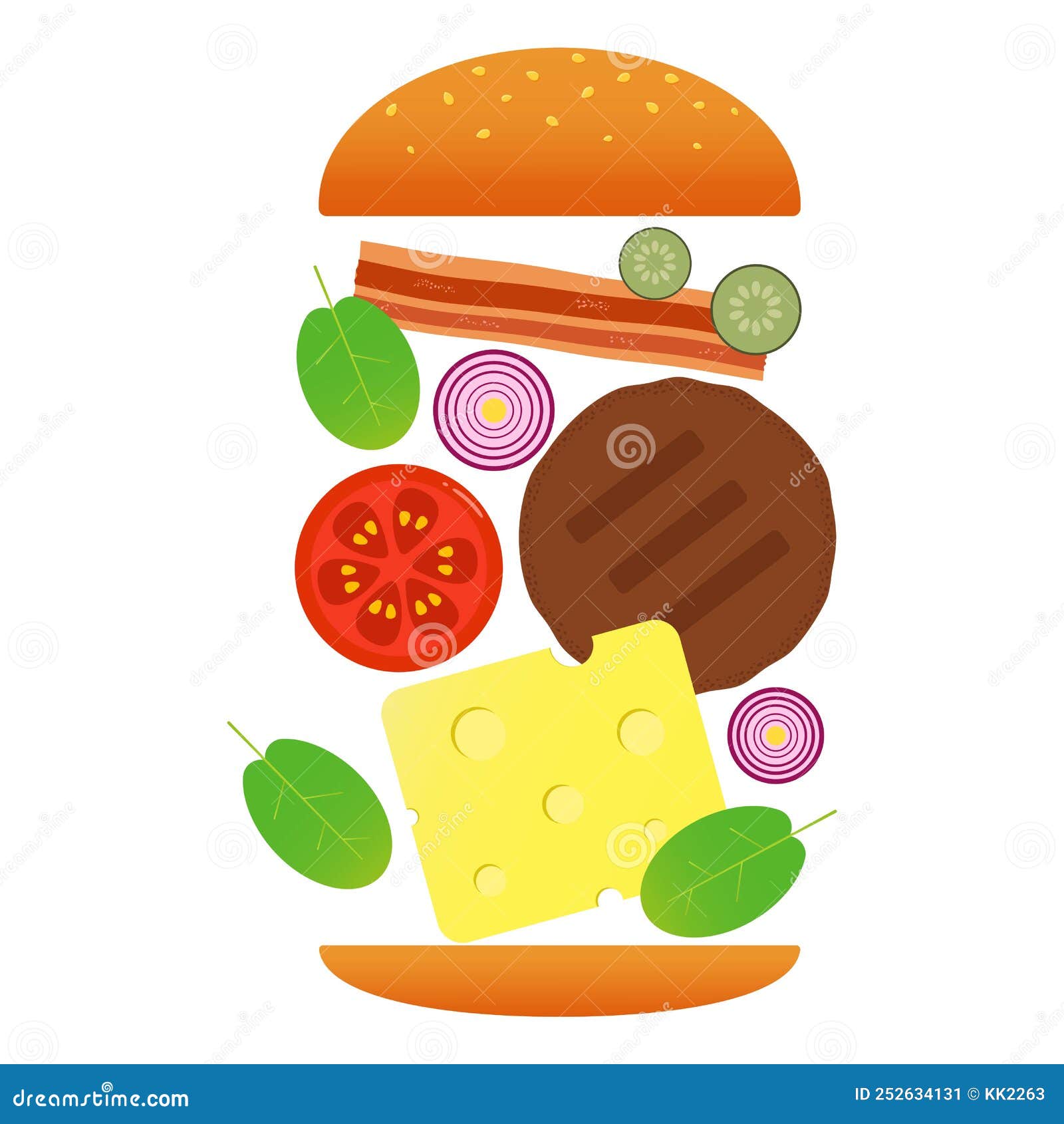 Burger ingredients stock vector. Illustration of template - 252634131