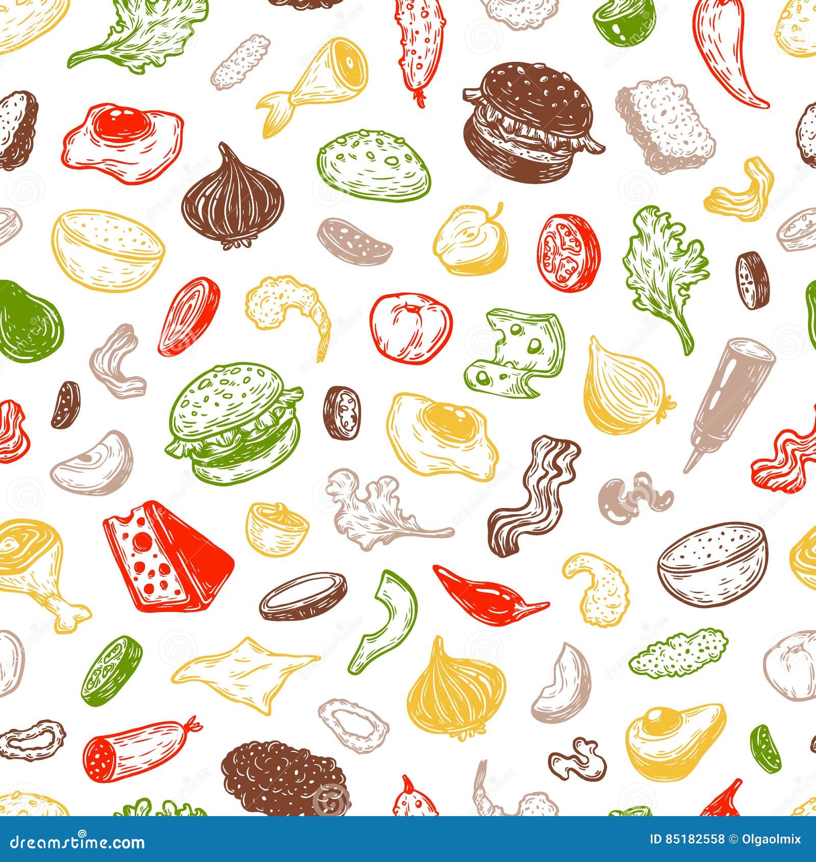 Burger and Ingredients, Pattern. Stock Illustration - Illustration of ...