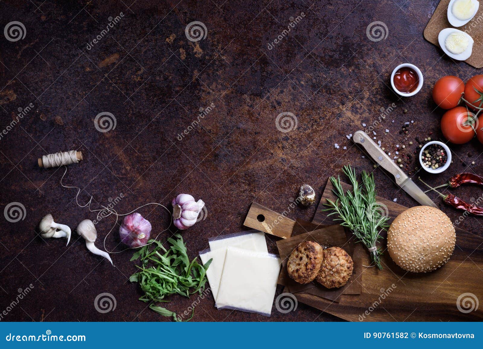 Burger with Ingredients, Restaurant Menu Background. Copy Space, Top ...