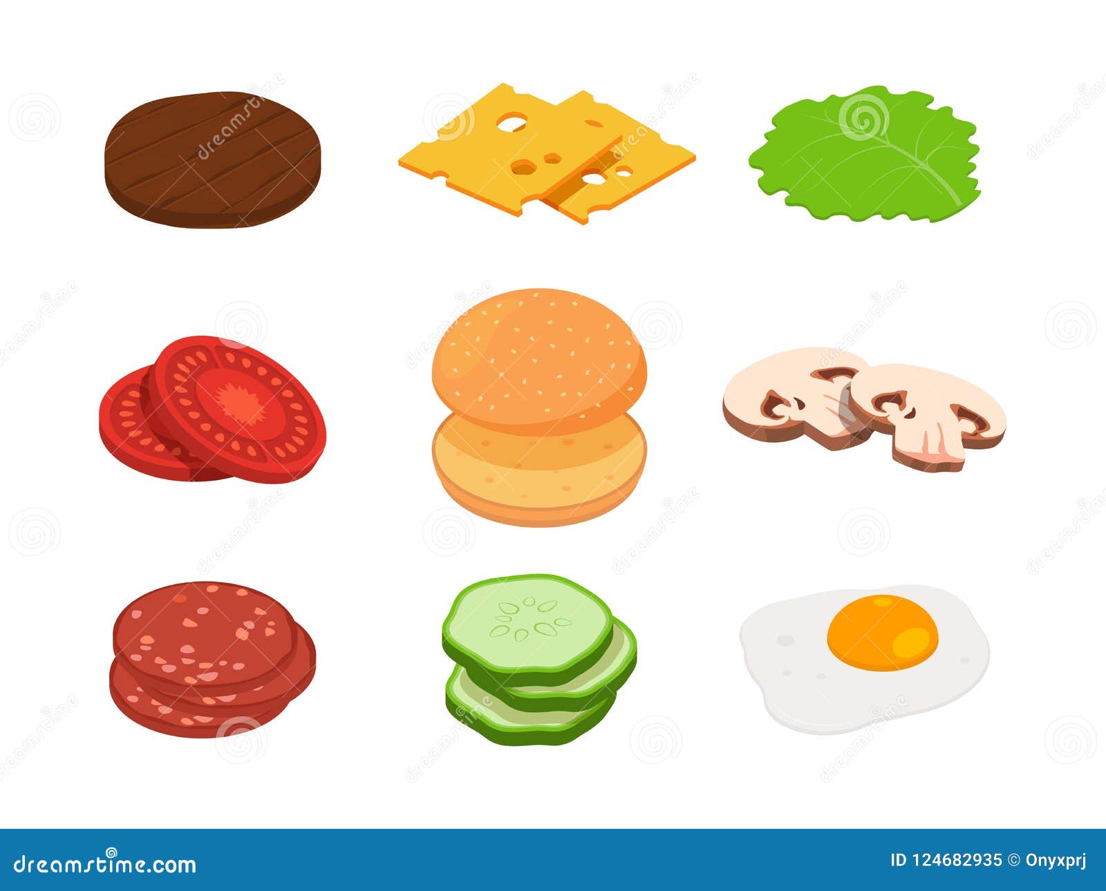 Burger Isometric. Constructor of Burger with Different Ingredients ...