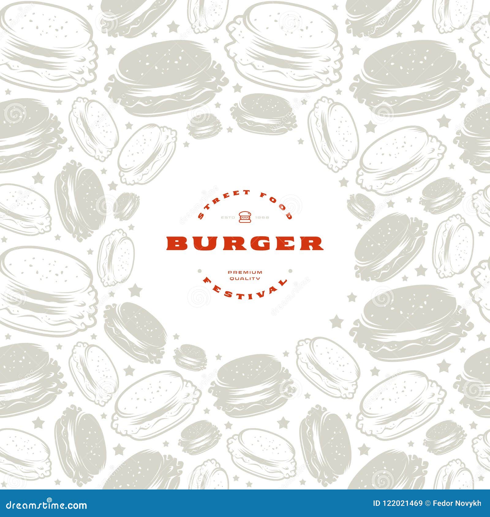 Burger Label and Frame with Pattern Stock Vector - Illustration of ...