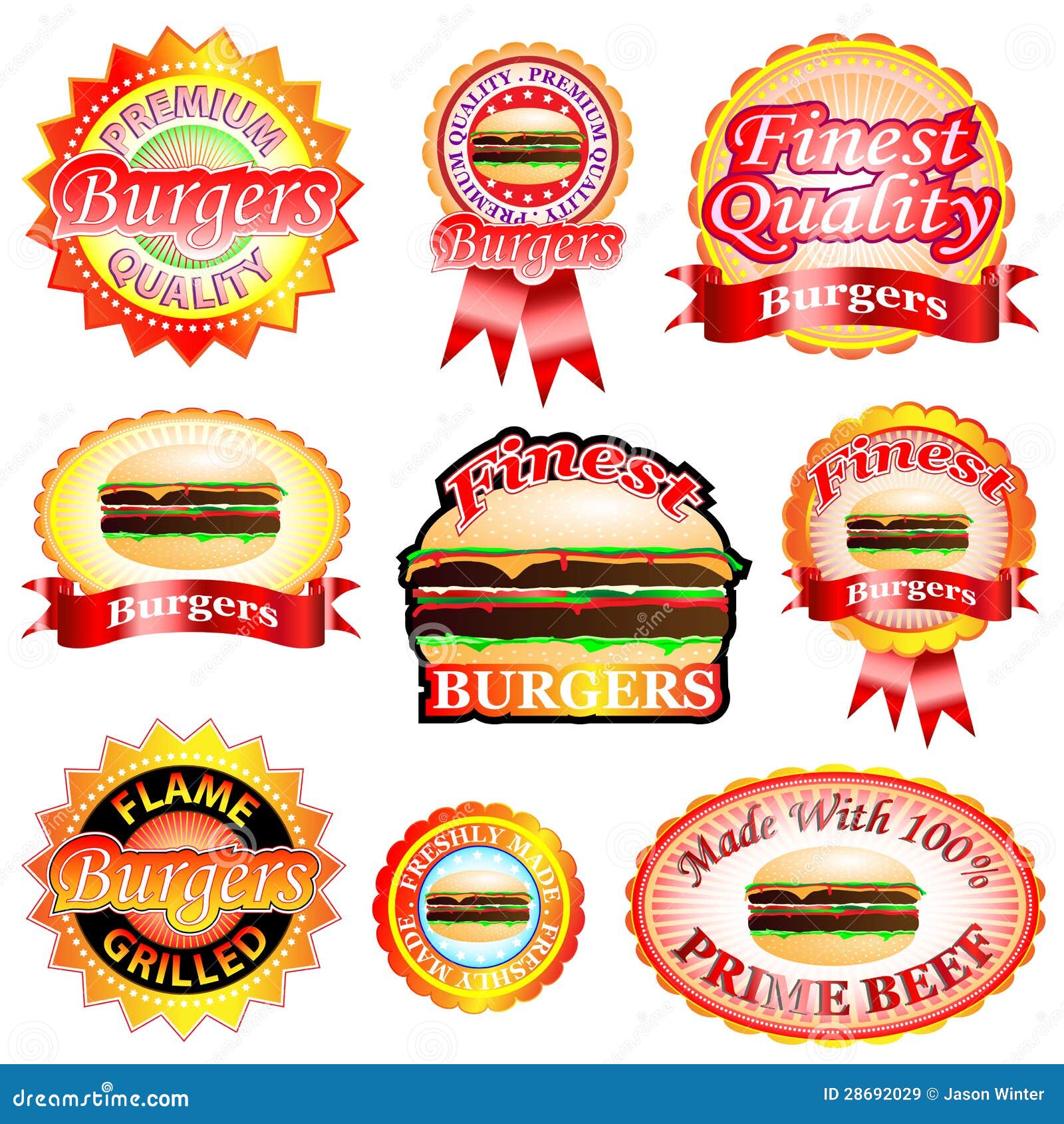 Burger Labels stock vector. Illustration of medallion - 28692029