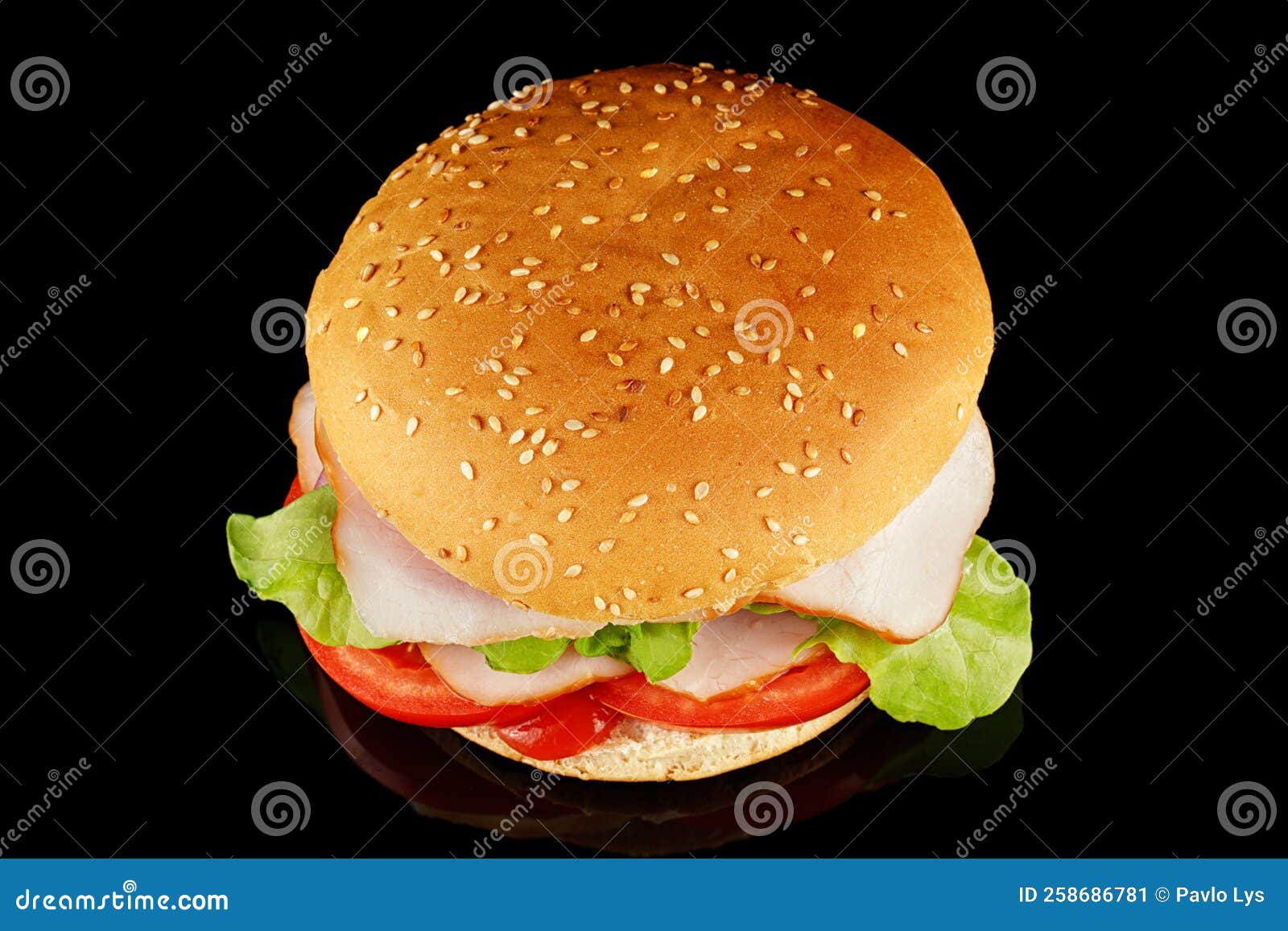 Burger with Lettuce, Tomato, Cheese and Cutlet Top View. Burger ...