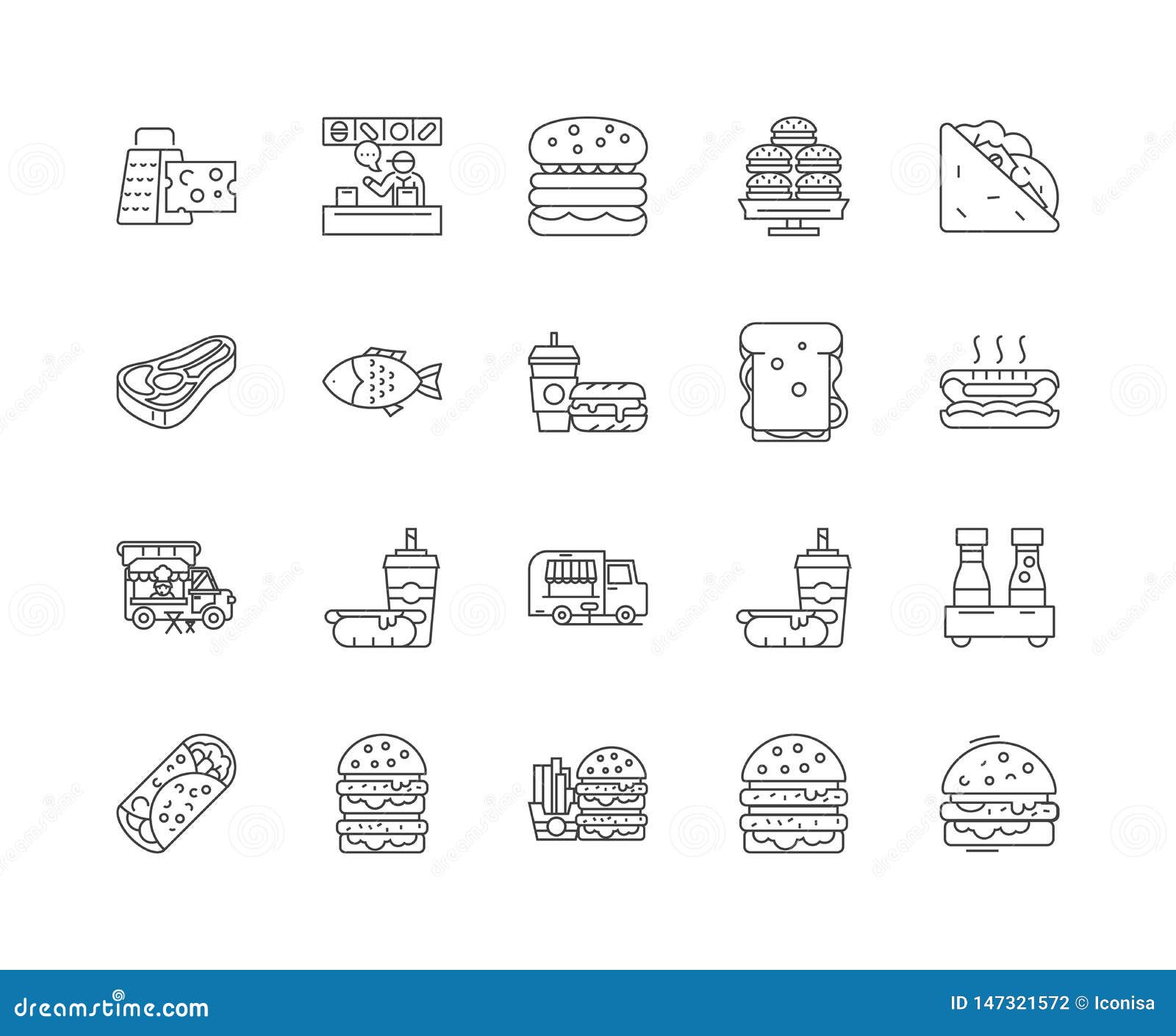 Burger Line Icons, Linear Signs, Vector Set, Outline Concept ...