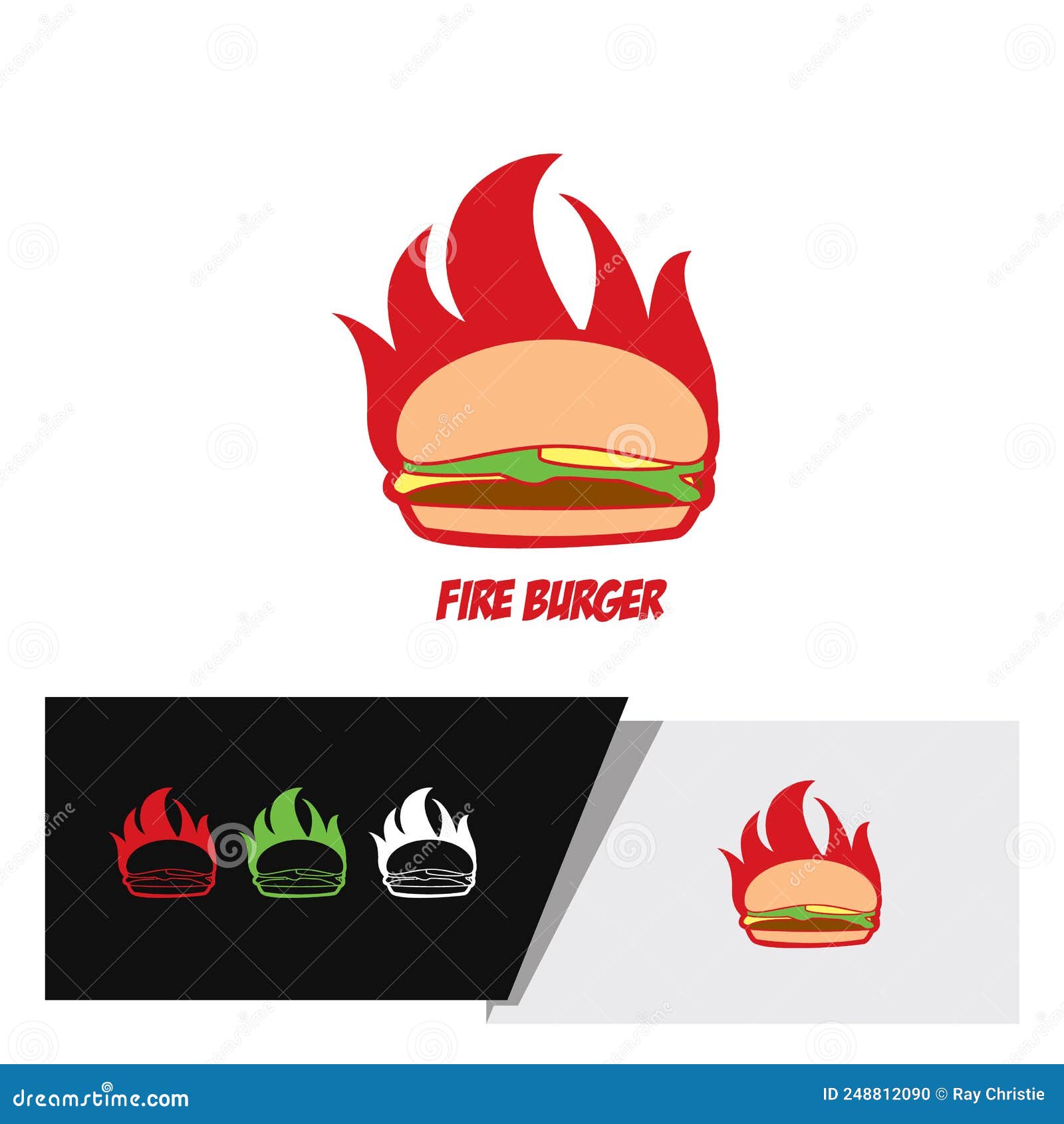 Burger Logo with Flame Fire at Back Stock Vector - Illustration of food ...