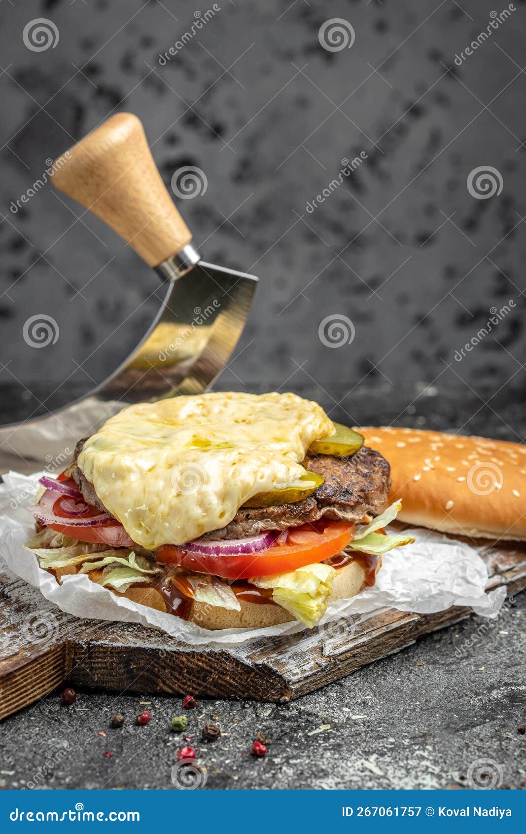 Burger with Melted Cheese, Big Cheeseburger with Lots of Cheese Stock ...