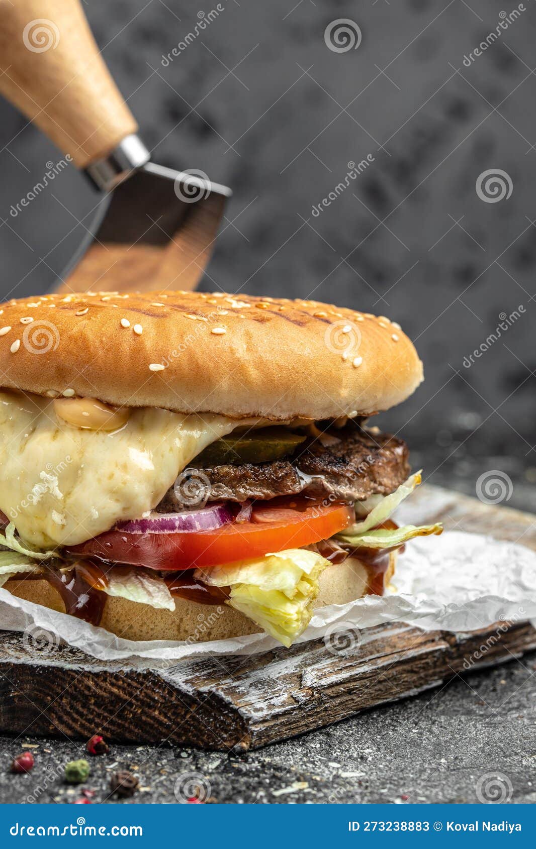 Burger with Melted Cheese, Big Cheeseburger with Lots of Cheese Stock ...