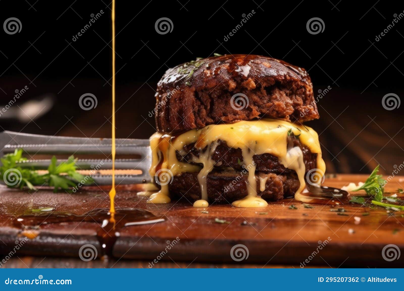 Burger with Melting Cheese Turned Over by a Spatula Stock Photo - Image ...