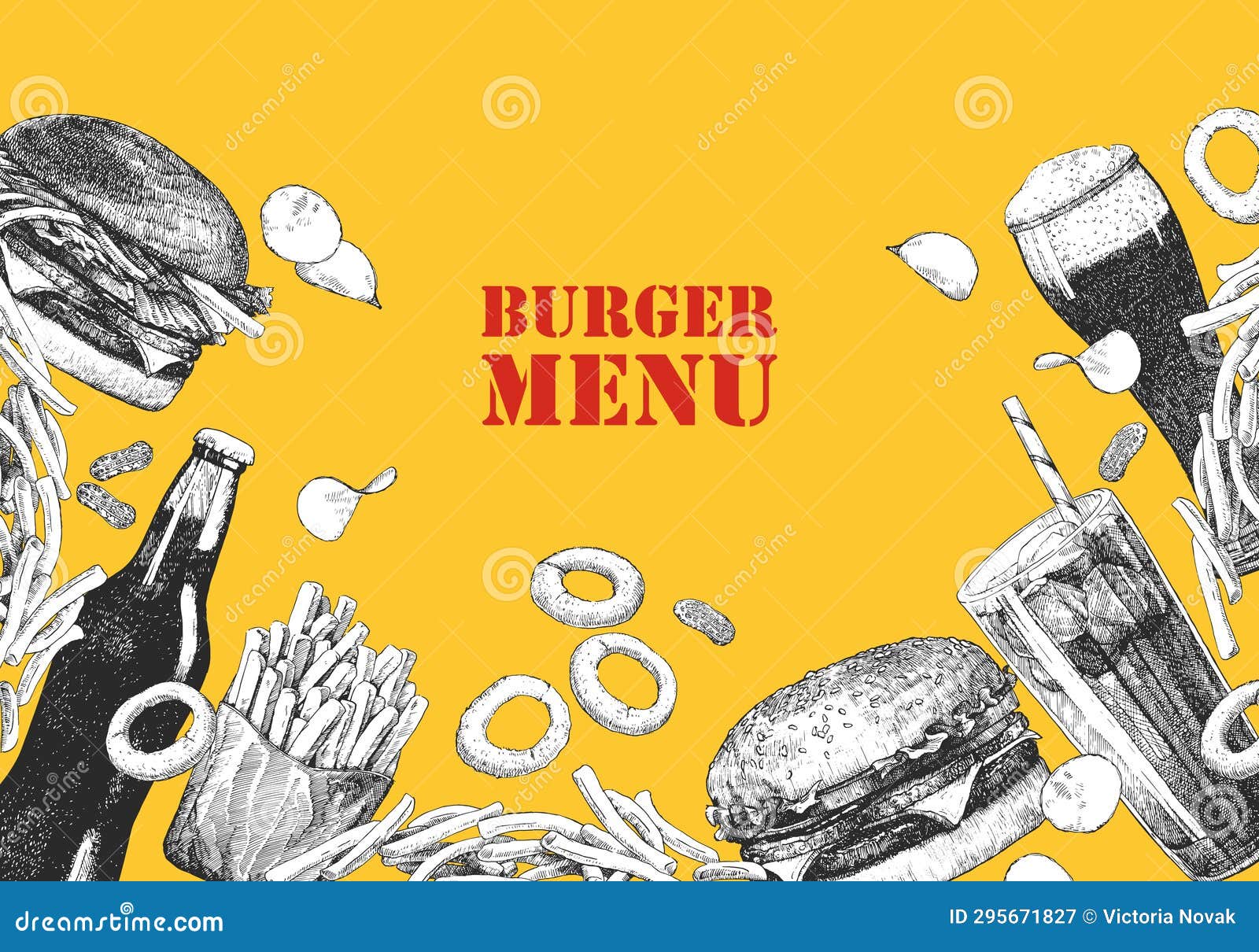 Burger Menu. Hand-drawn Illustration of Dishes and Products. Ink ...