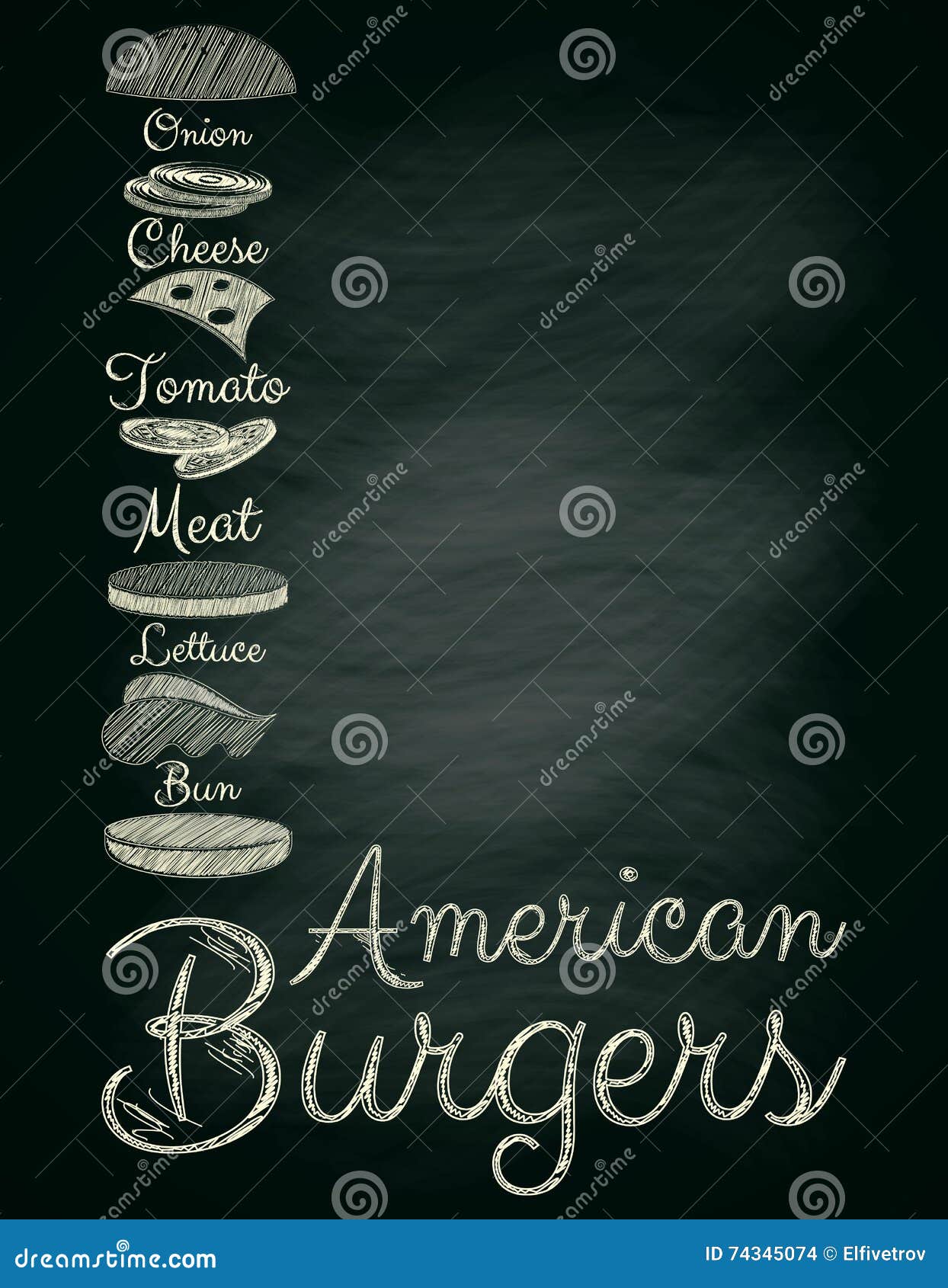 Burger Menu stock vector. Illustration of chalk, cafe - 74345074