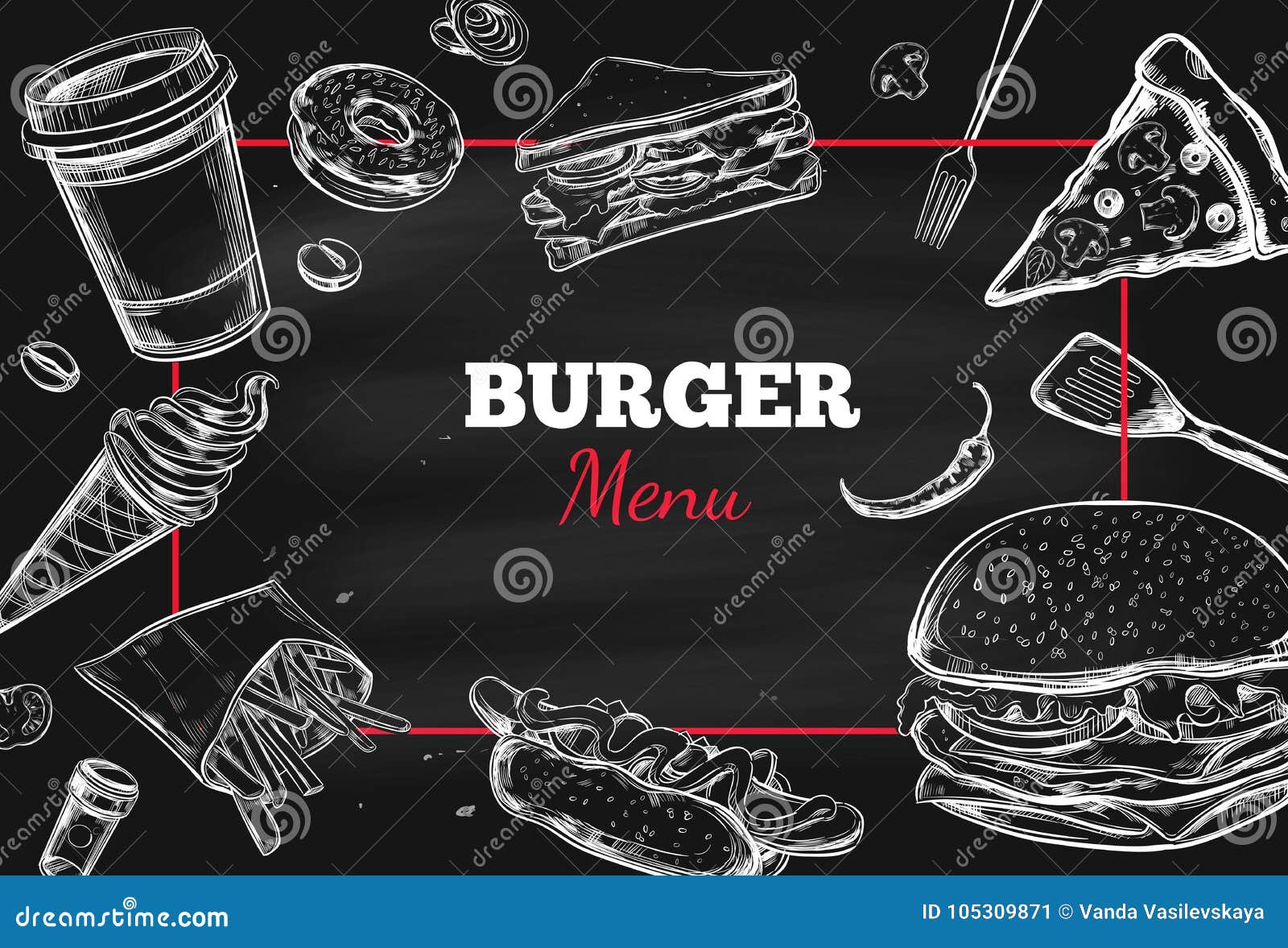 Burger Menu. Vector Hand Drawn 2 Stock Vector - Illustration of doodle ...
