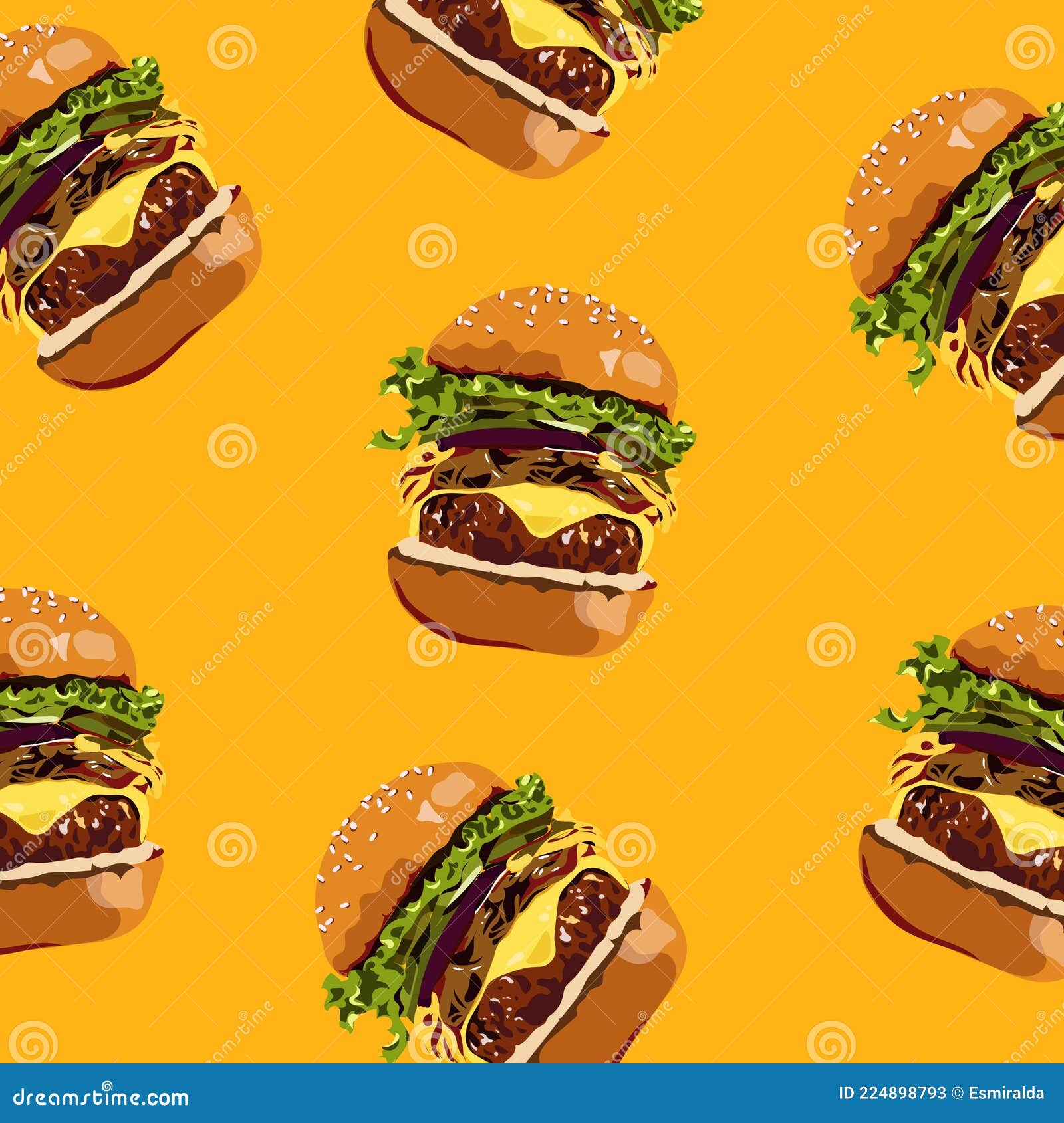 Burger Pattern. Hamburgers Background. Fast Food Texture. Vector ...