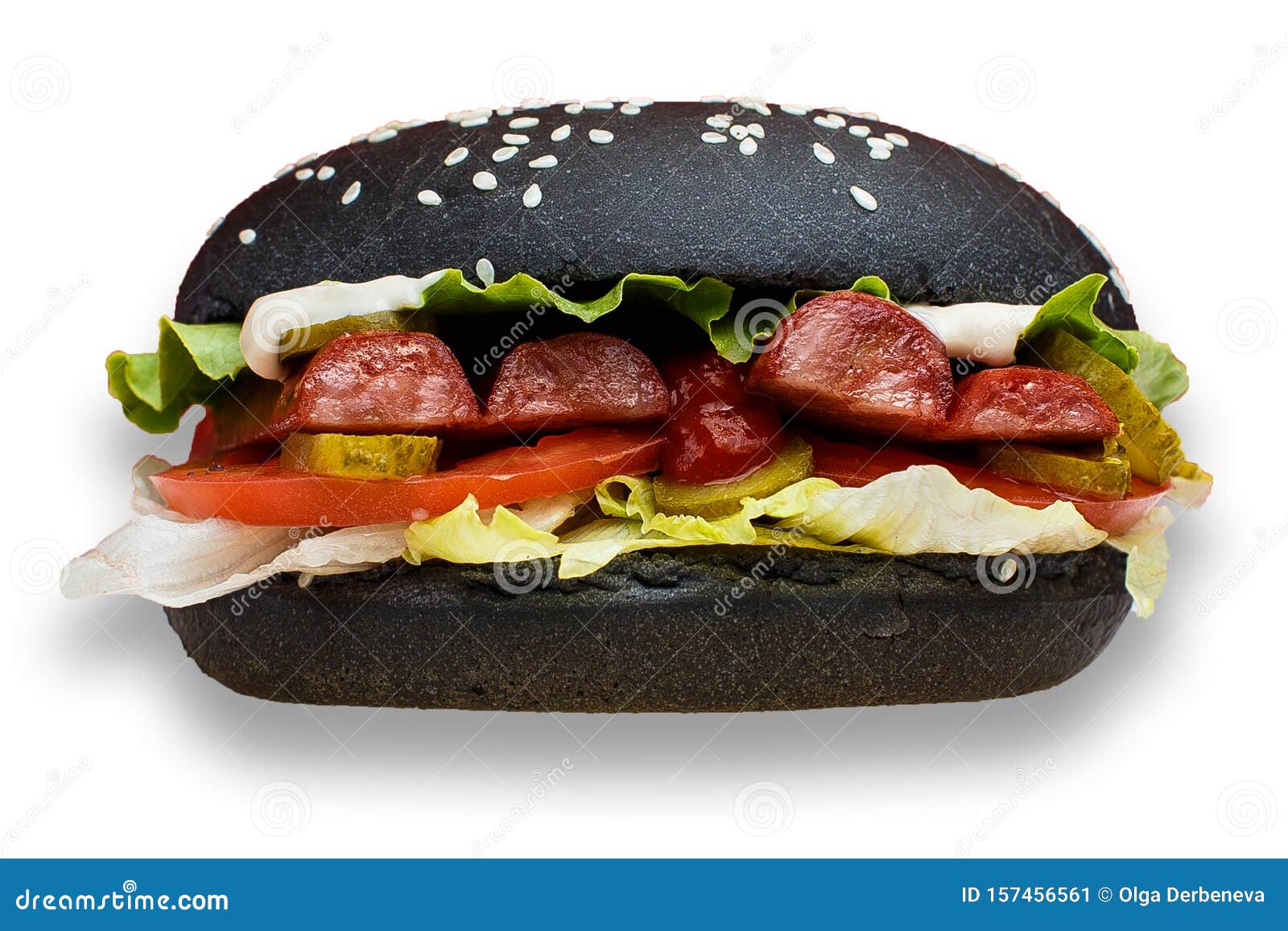 Burger Noir Avec Saucisses De Chasse Image stock - Image du viande ...