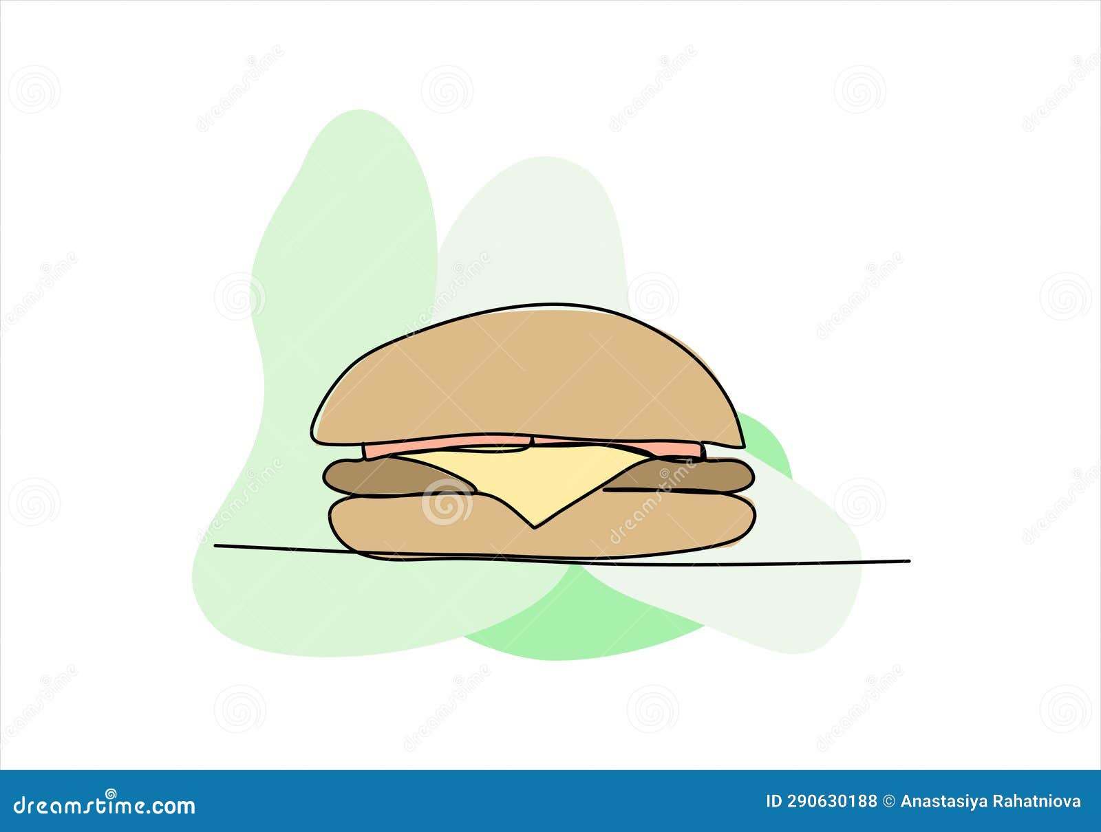 Burger One Line Drawing Colored with Pastel Colors. Vector Illustration ...