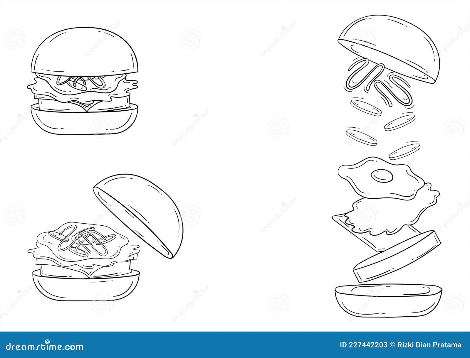 Burger, Outline Simple Style. Fast Food Design Icon For Print, Web Or ...