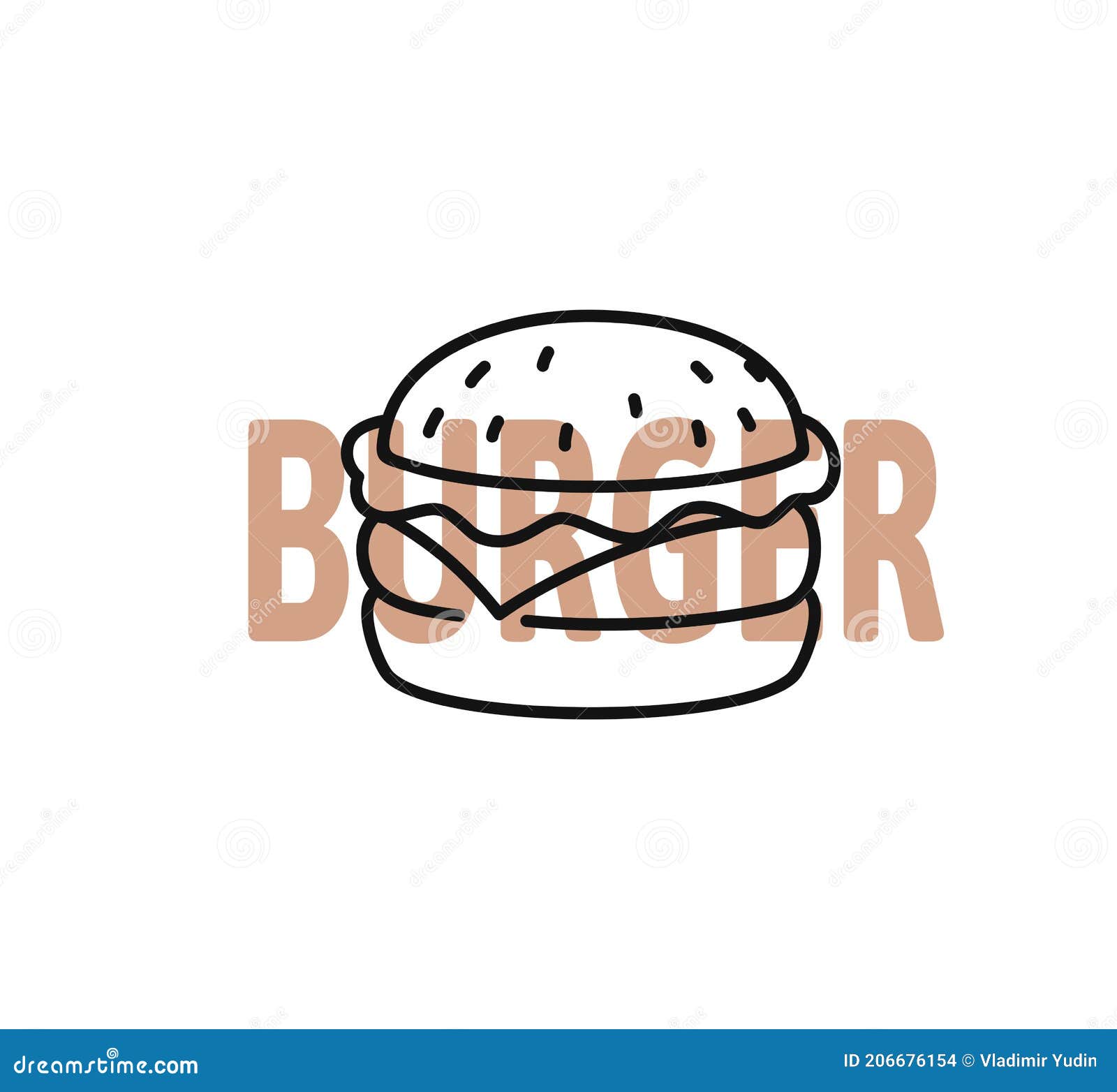 Burger, Outline Simple Style. Fast Food Design Icon For Print, Web Or ...