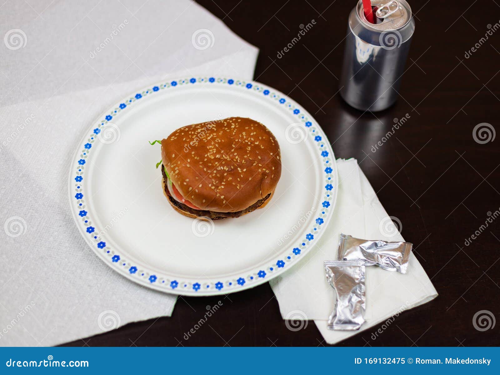 Burger on a Paper Plate Top View. Minimalism Stock Image - Image of ...