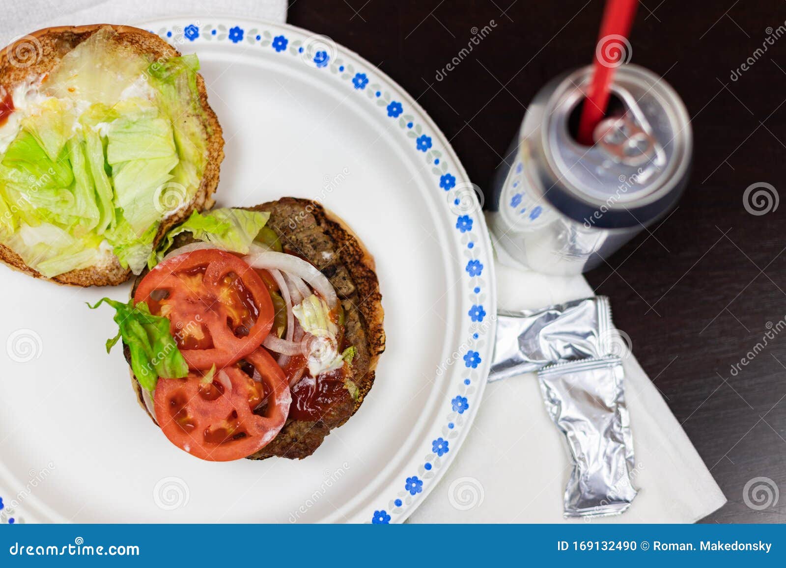 Burger on a Paper Plate Top View. Minimalism Stock Photo - Image of ...