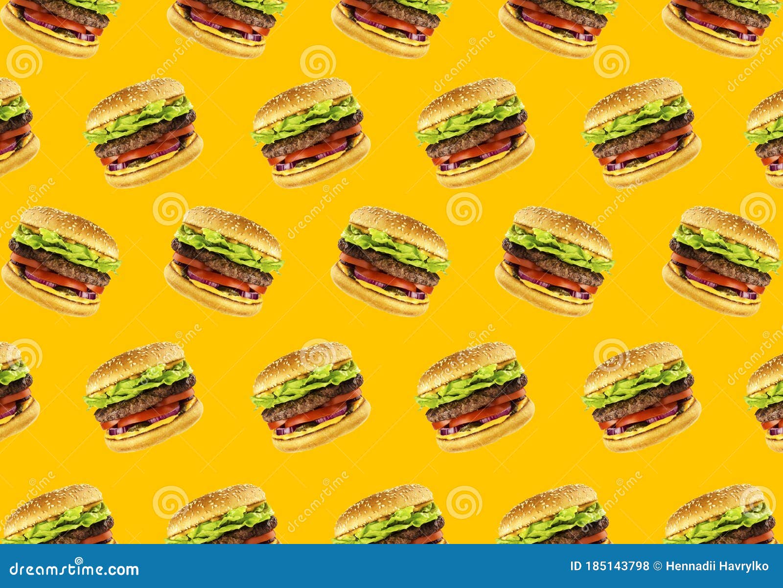 Burger Pattern on a Yellow Background Stock Photo - Image of beef ...