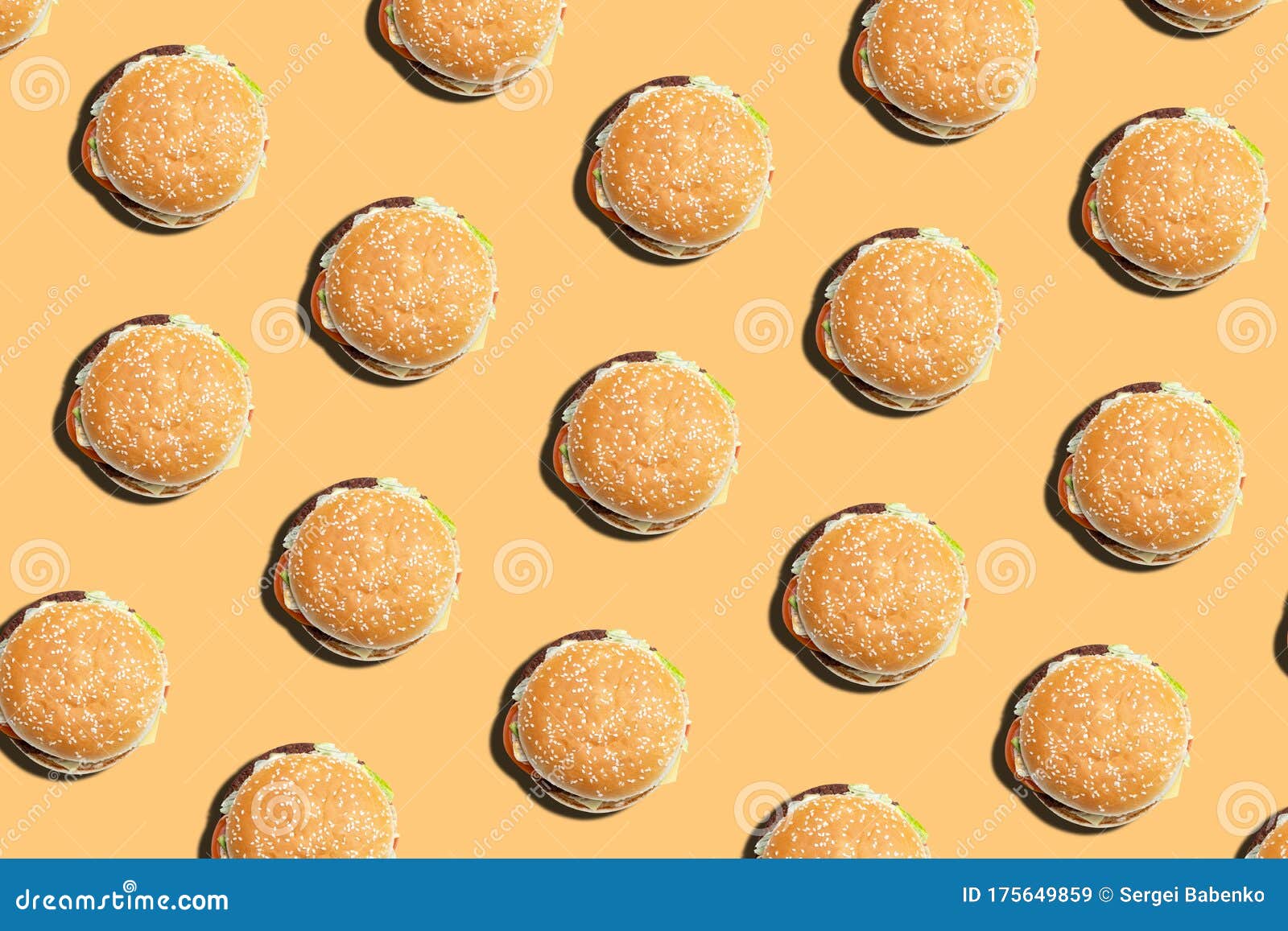 Burger Pattern on a Yellow Background. Top View Stock Image - Image of ...