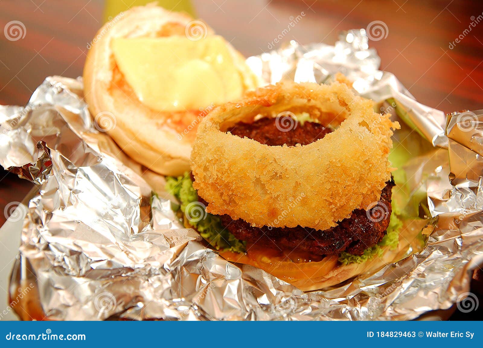 Burger Patty with Onion Ring in Bun Stock Image - Image of philippines ...