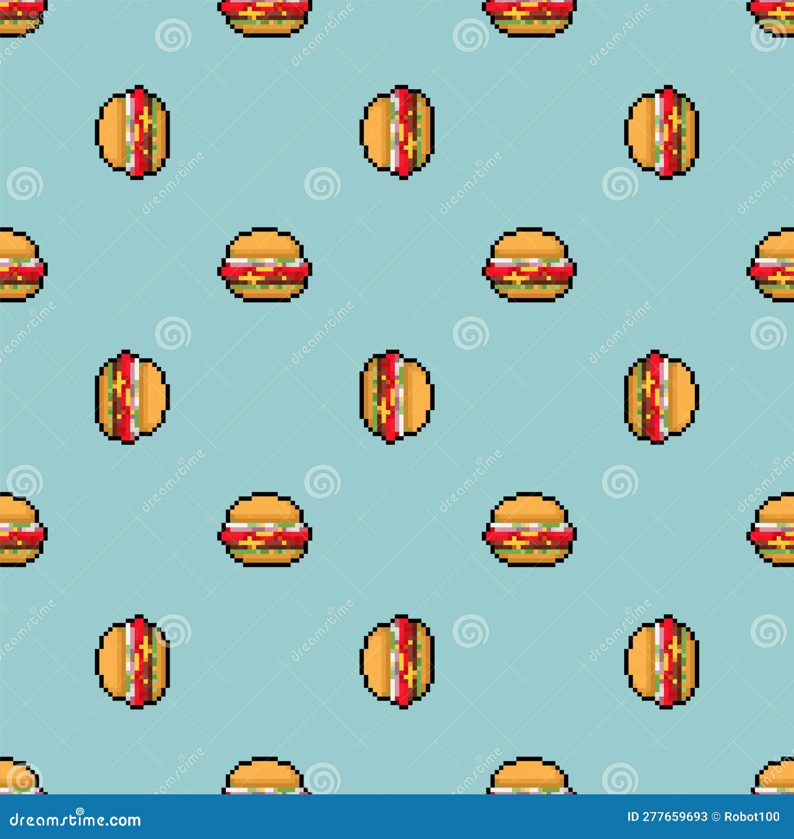 Burger Pixel Art Pattern Seamless. Hamburger Pixelated Background. Fast ...
