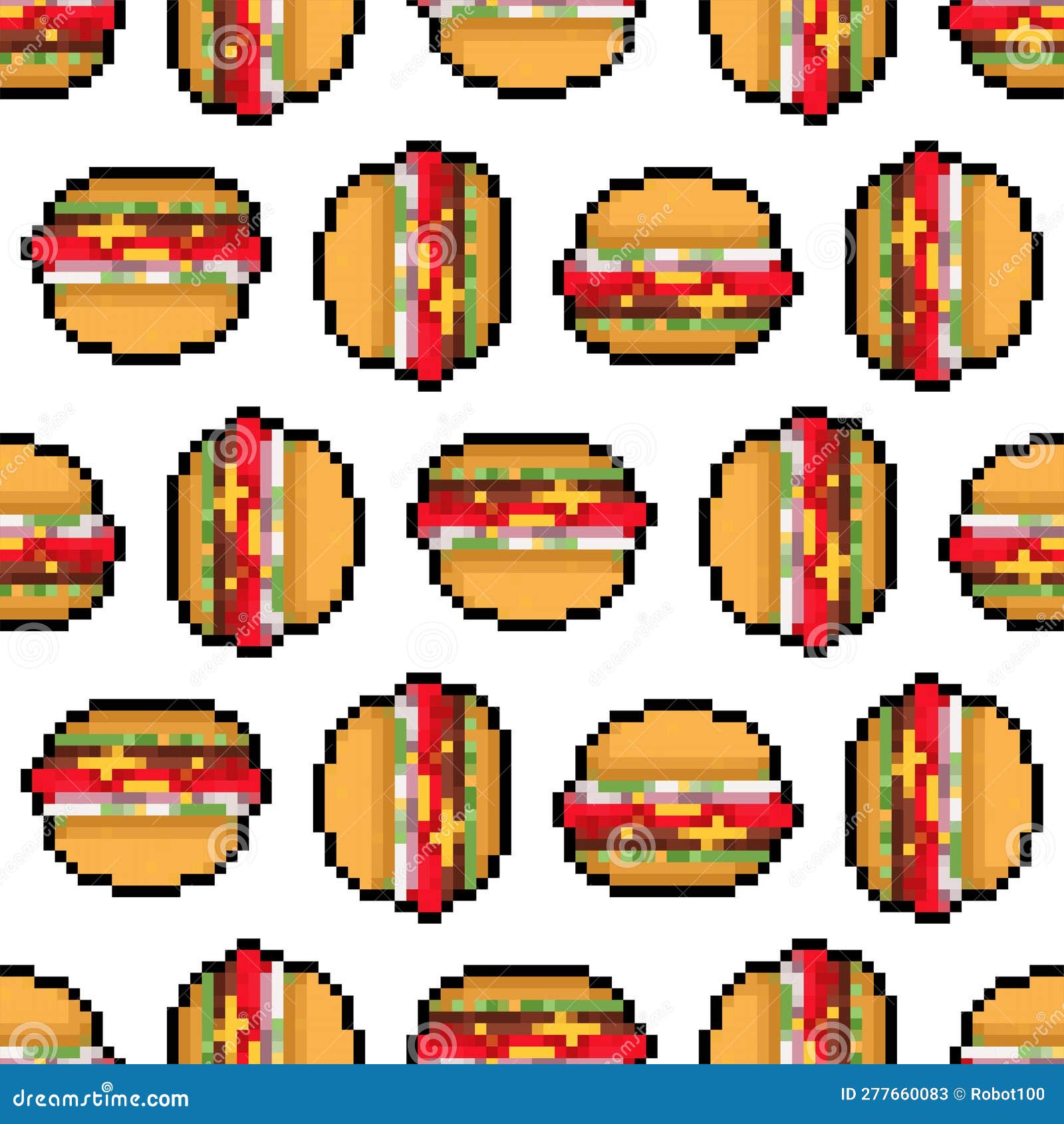 Burger Pixel Art Pattern Seamless. Hamburger Pixelated Background. Fast ...